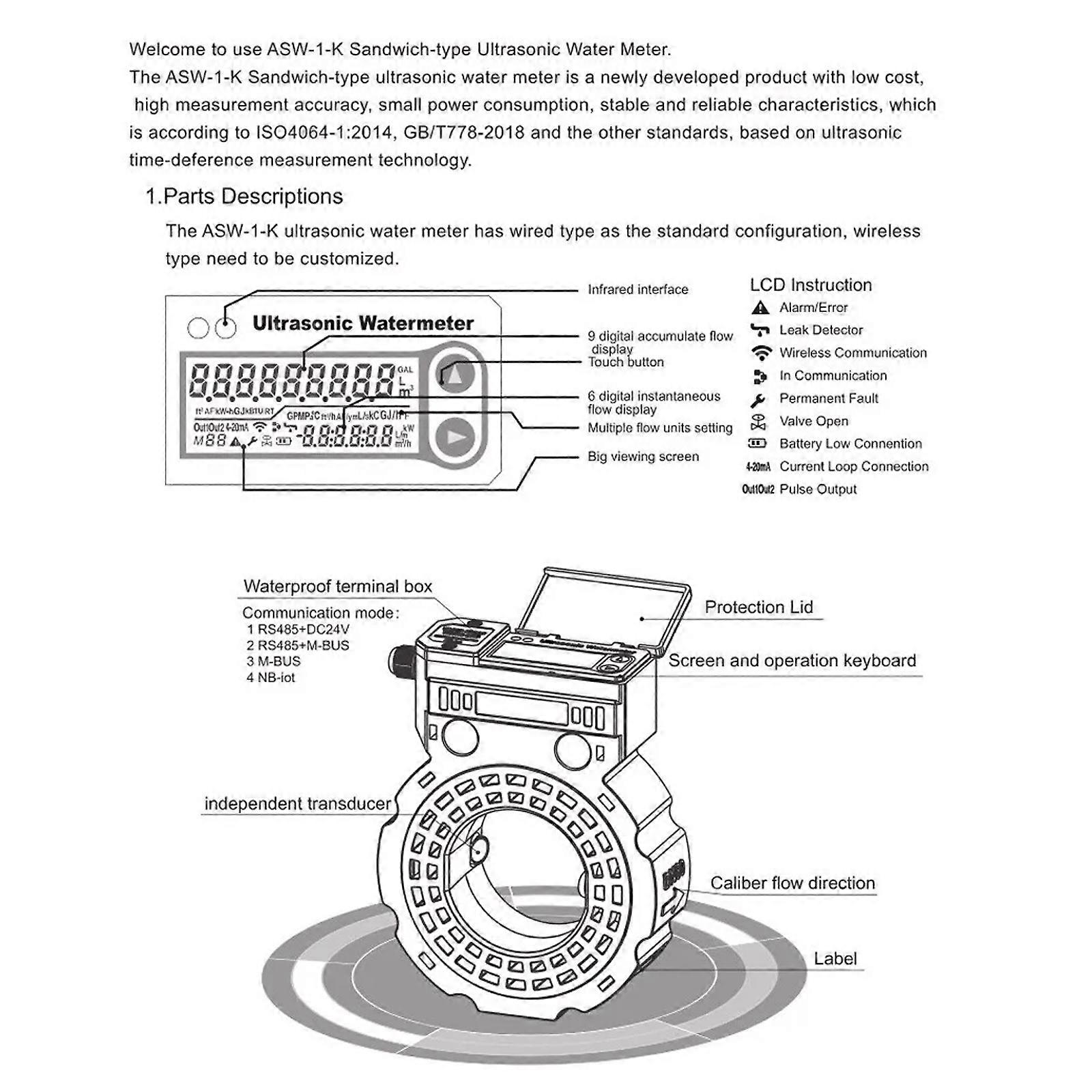 DN65-DN100 Digital Ultrasonic Water Flowmeter for Irrigation & Resource ...