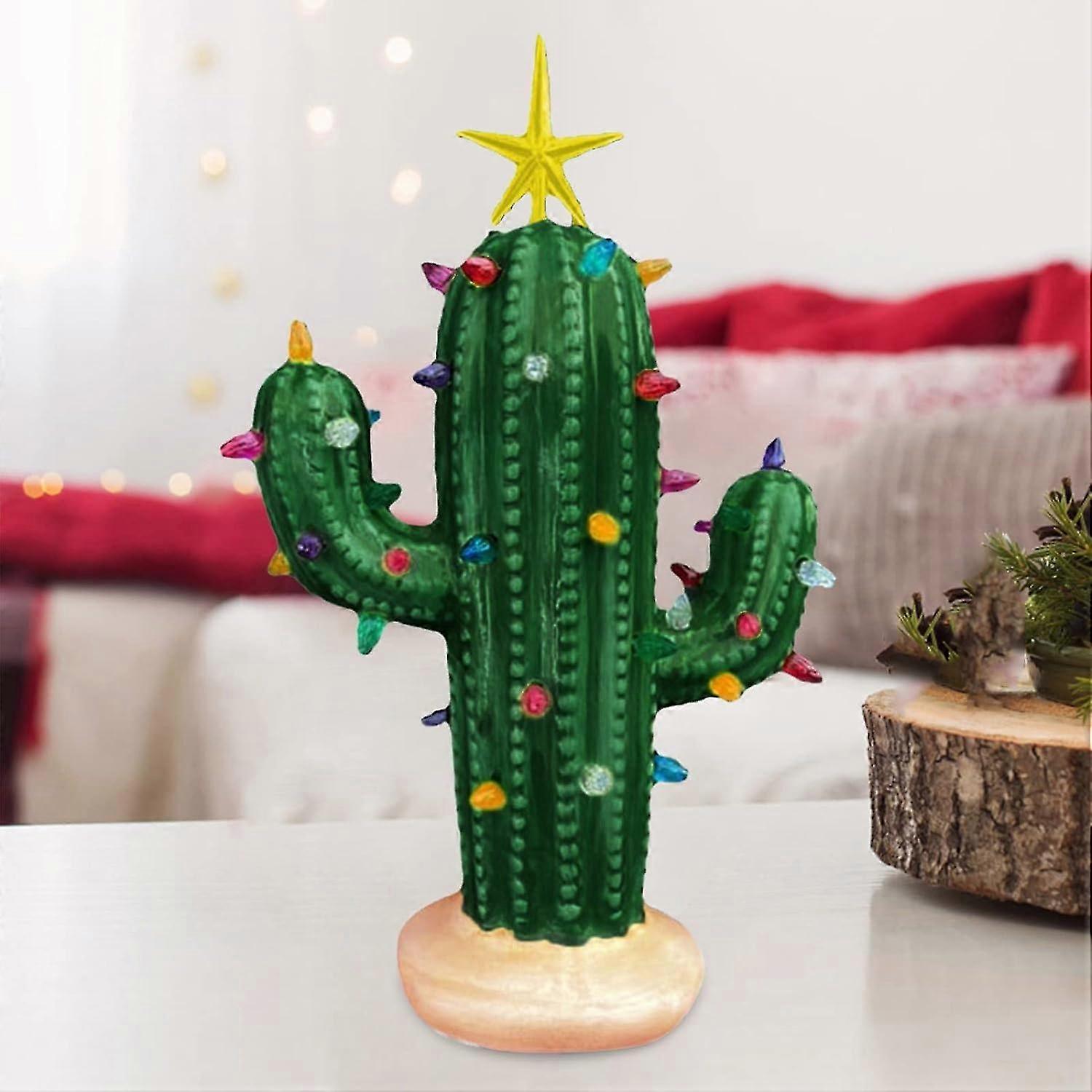 Cactus Christmas Tree with Lights Lighted Resin Ceramic Christmas Tree ...