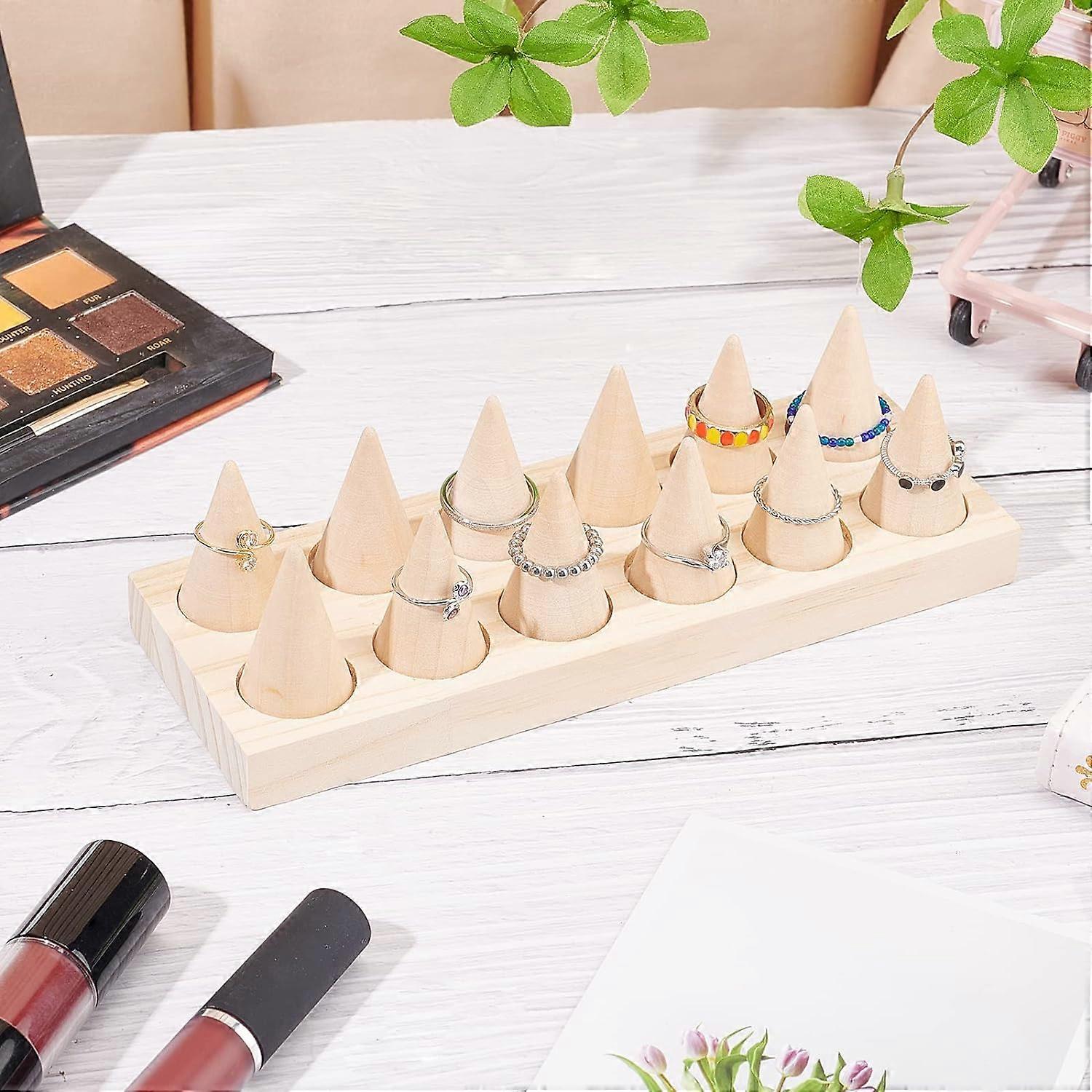 12 Pcs Wooden Cone Display Stand with Display Tray, Finger Rings Cone ...