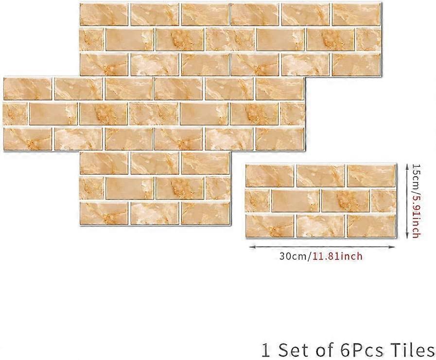 6 Pieces Bathroom Tile Stickers Yellow Vintage Brick Pattern Wall ...