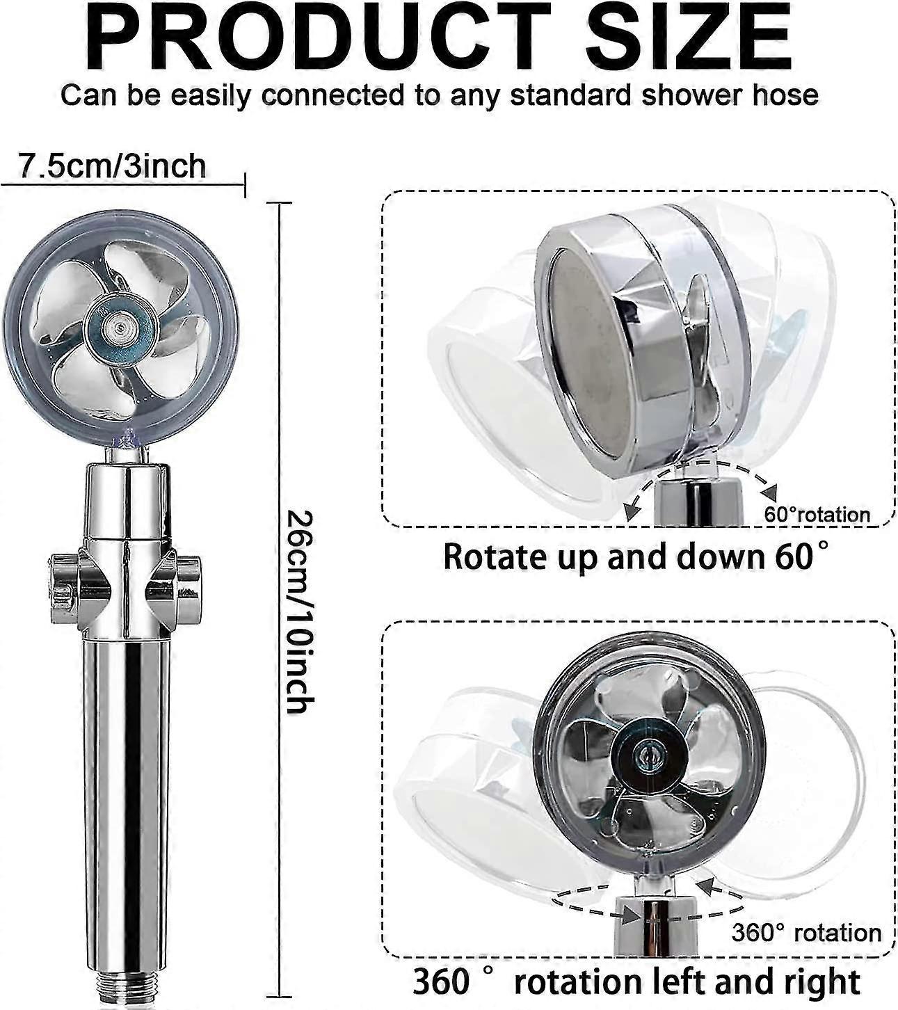 High Pressure Water Saving Shower, 360 Degrees Rotating Propeller ...