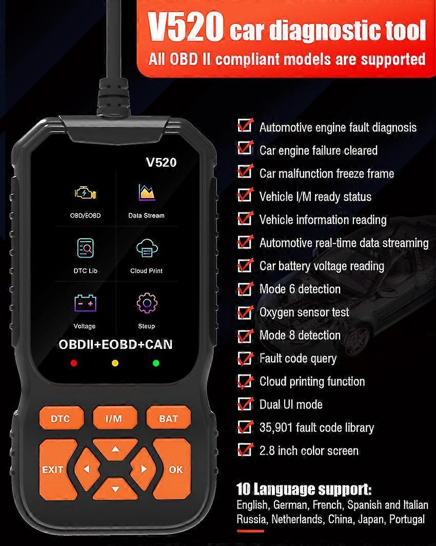 V520 Car Diagnostic Oxygen Sensor Test OBD2 Car Fault Detector 10 ...