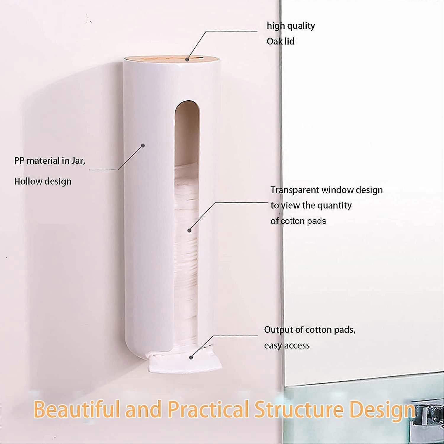 Cotton Pad Storage, Wall Mounted Cotton Pad Dispenser with Wooden Lid ...