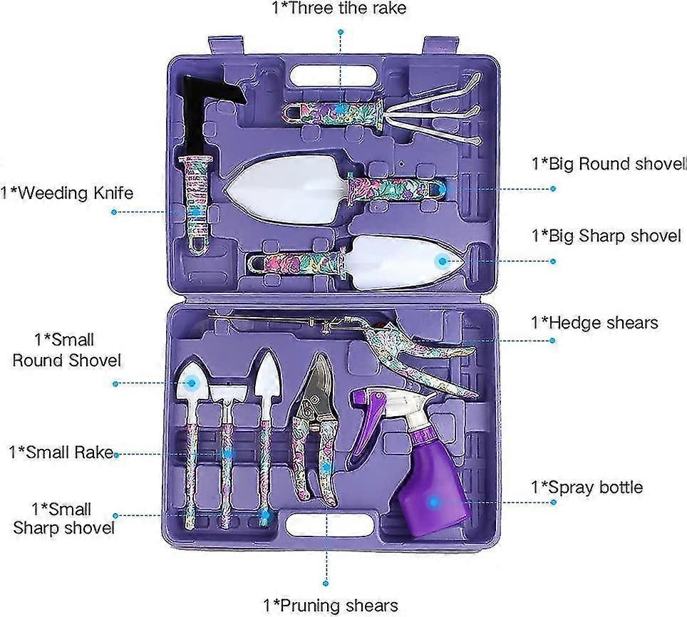 Garden Tools Set, 10 Pieces Gardening Tools With Purple Floral Print ...