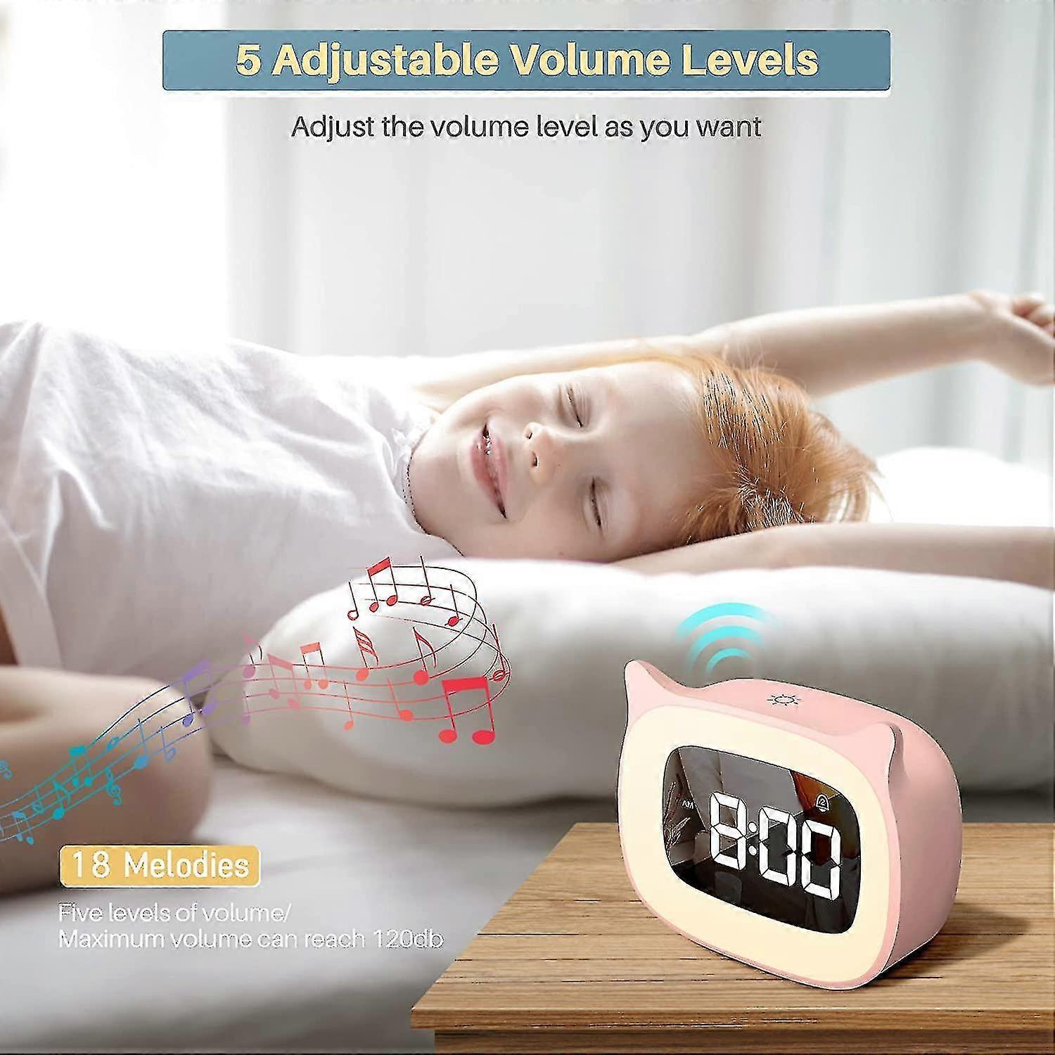 Kids Alarm Clock with Night Light, Stepless Dimming, Cute Cat Ears ...