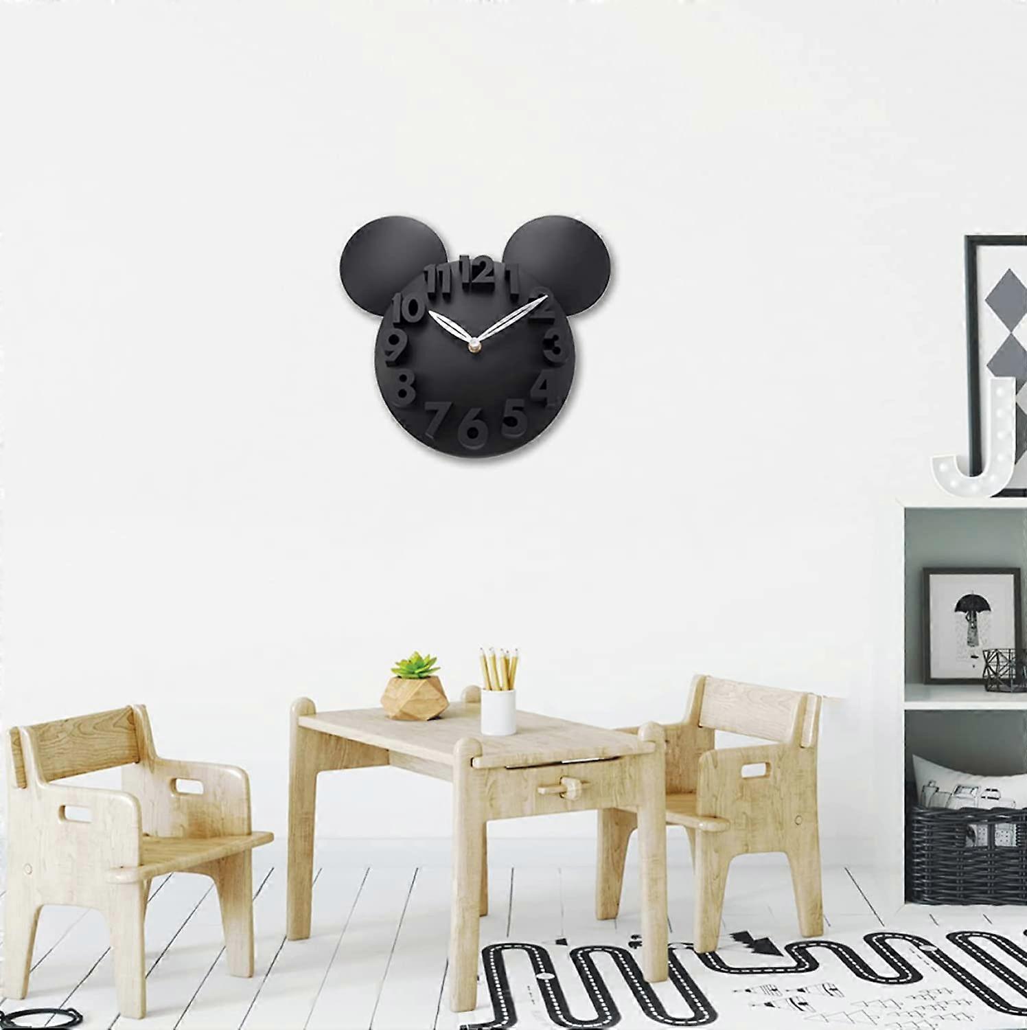 Modern 3D Mickey Mouse Clock Super Cute Black Wall Clocks for Disney ...