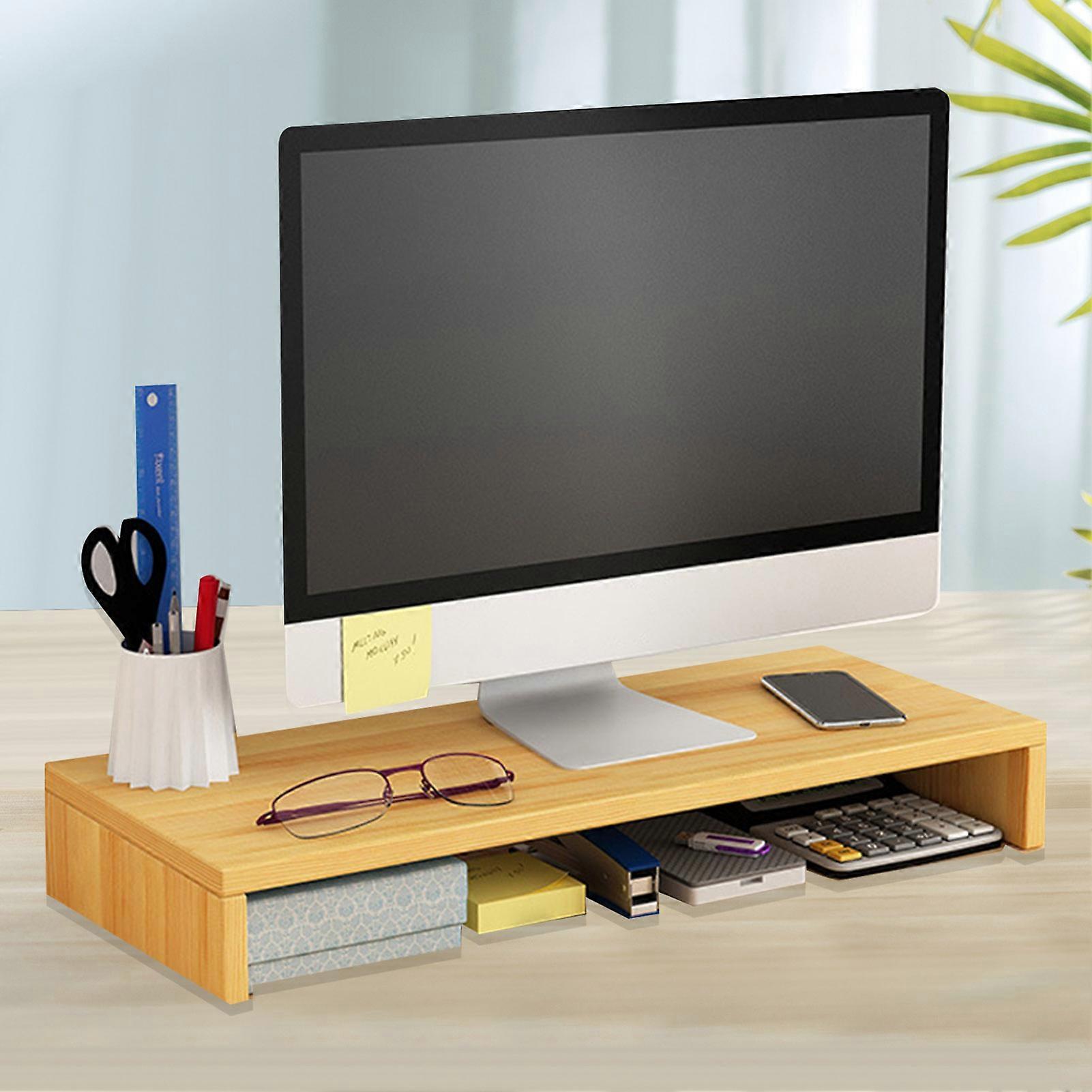 Wooden Computer Elevated Rack Monitor Stand Riser with Storage ...