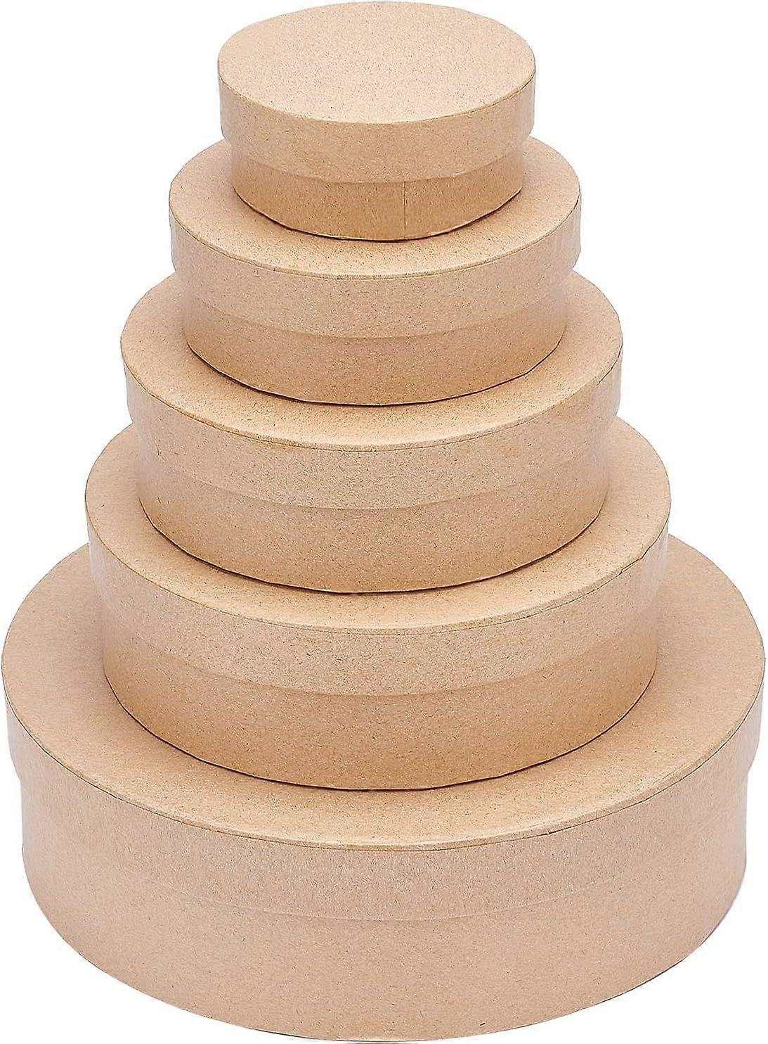 5 Sizes Papier Mache Flat Round Boxes Nesting Stacking Craft Paper Gift ...