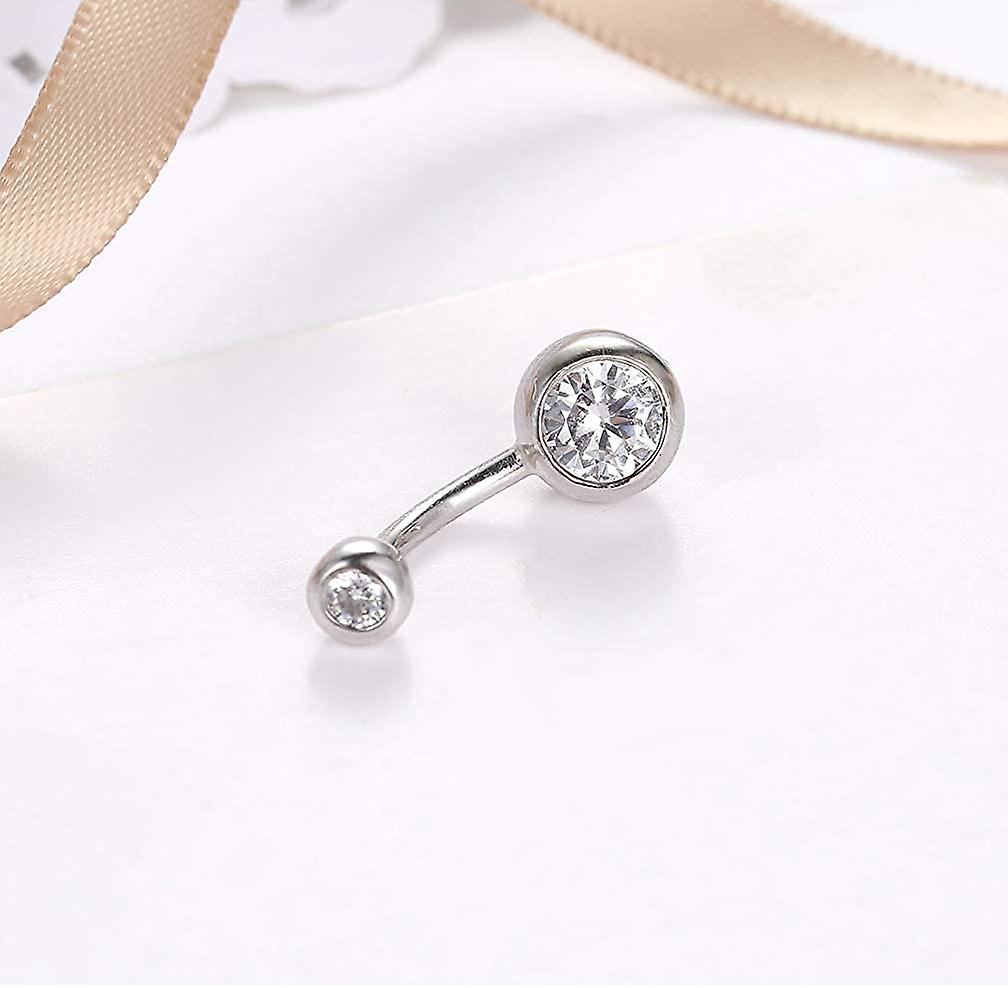 Double Cz Belly Button Rings Sterling Silver Belly Rings Curved Barbell ...