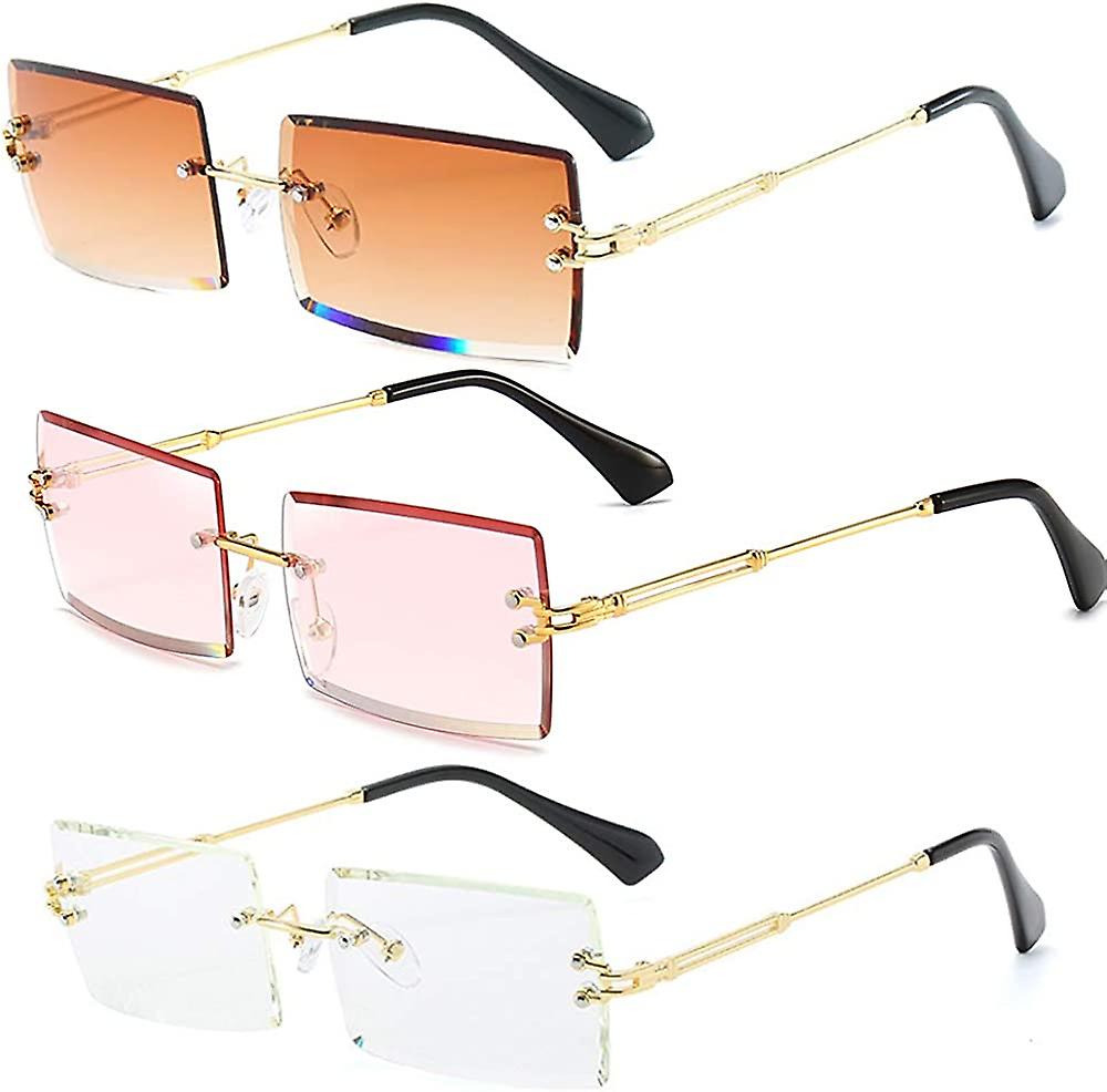 Rimless Rectangle Sunglasses For Women Fashion Frameless Square Glasses ...