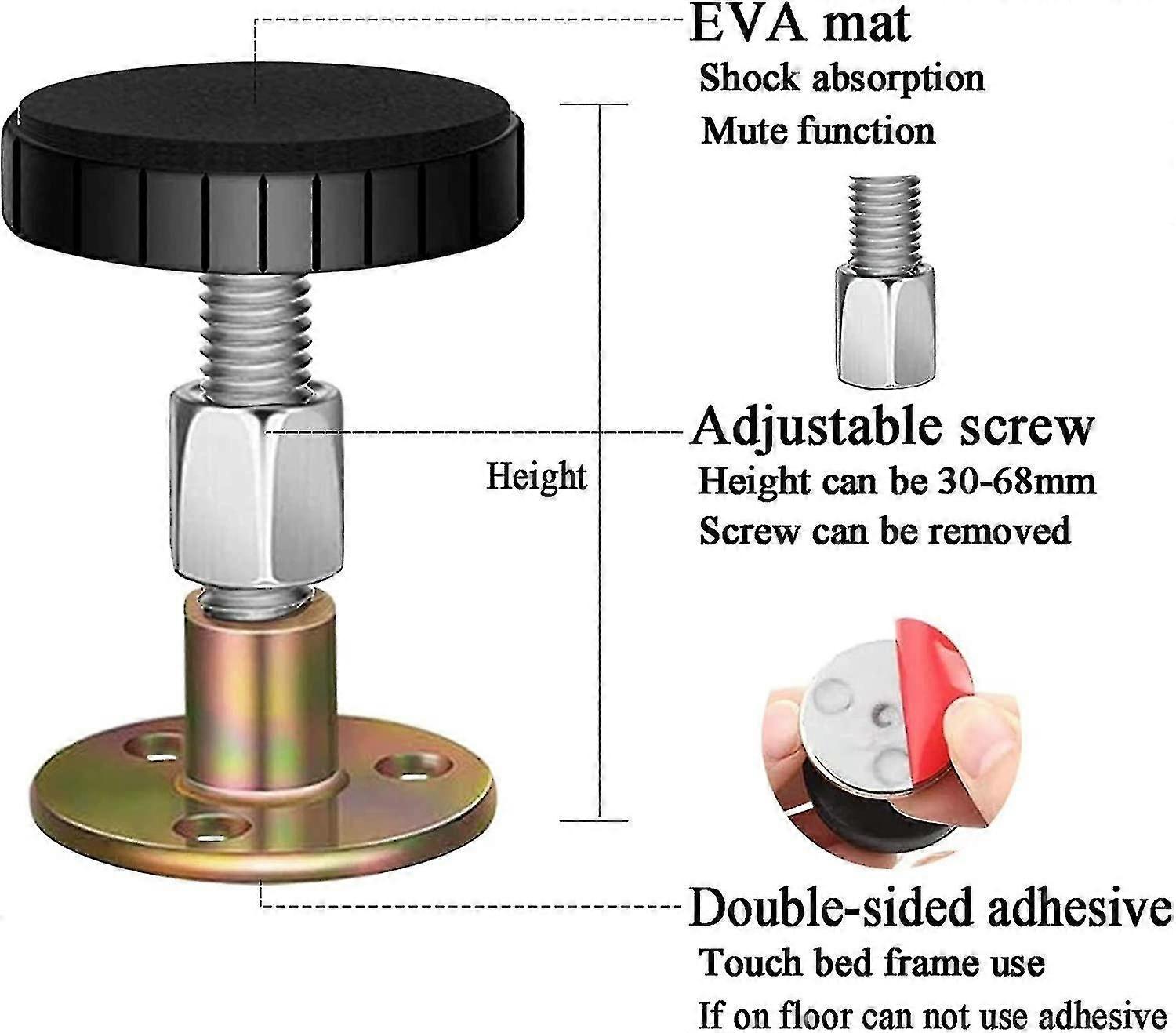 4 Pieces Adjustable Threaded Bed Frame Anti-shake Tool Telescopic ...