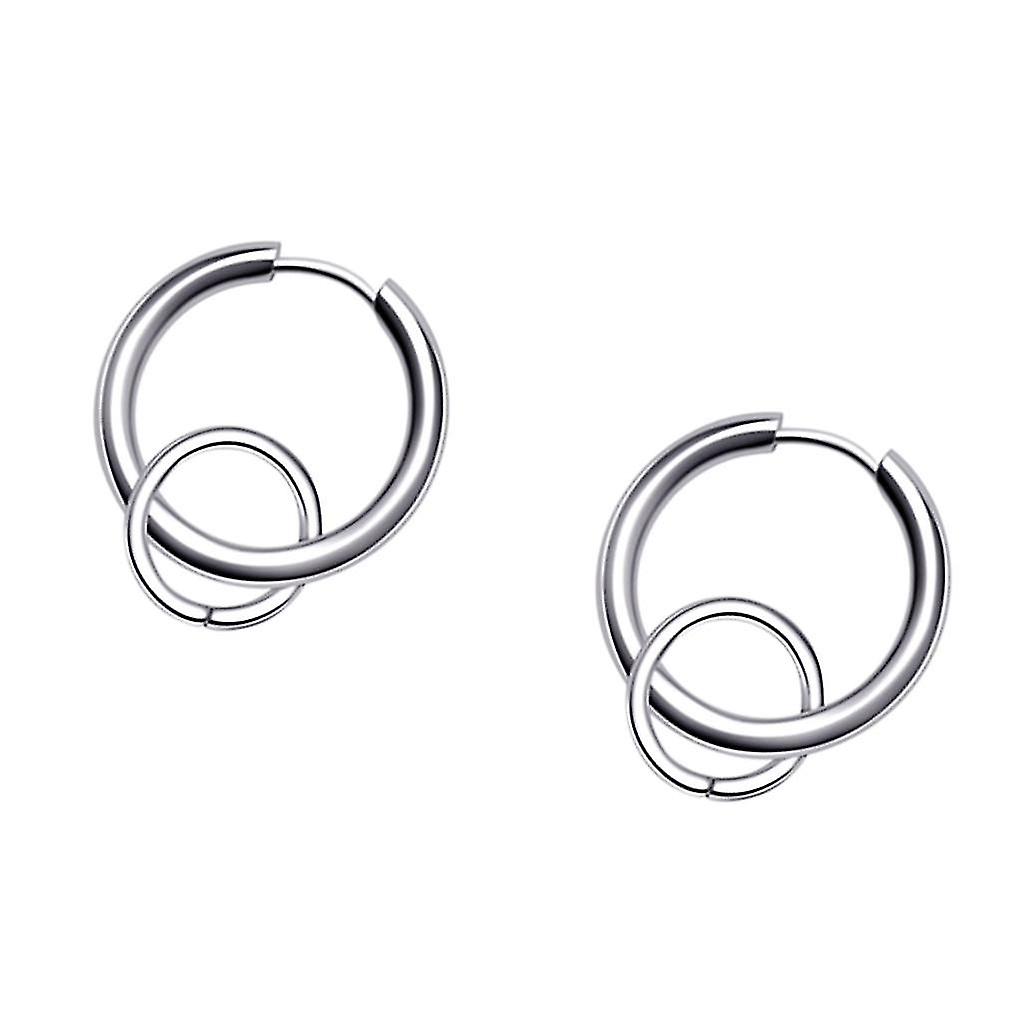 Stainless Steel Hip Hop Silver Color Double Loops Dangle Earrings ...