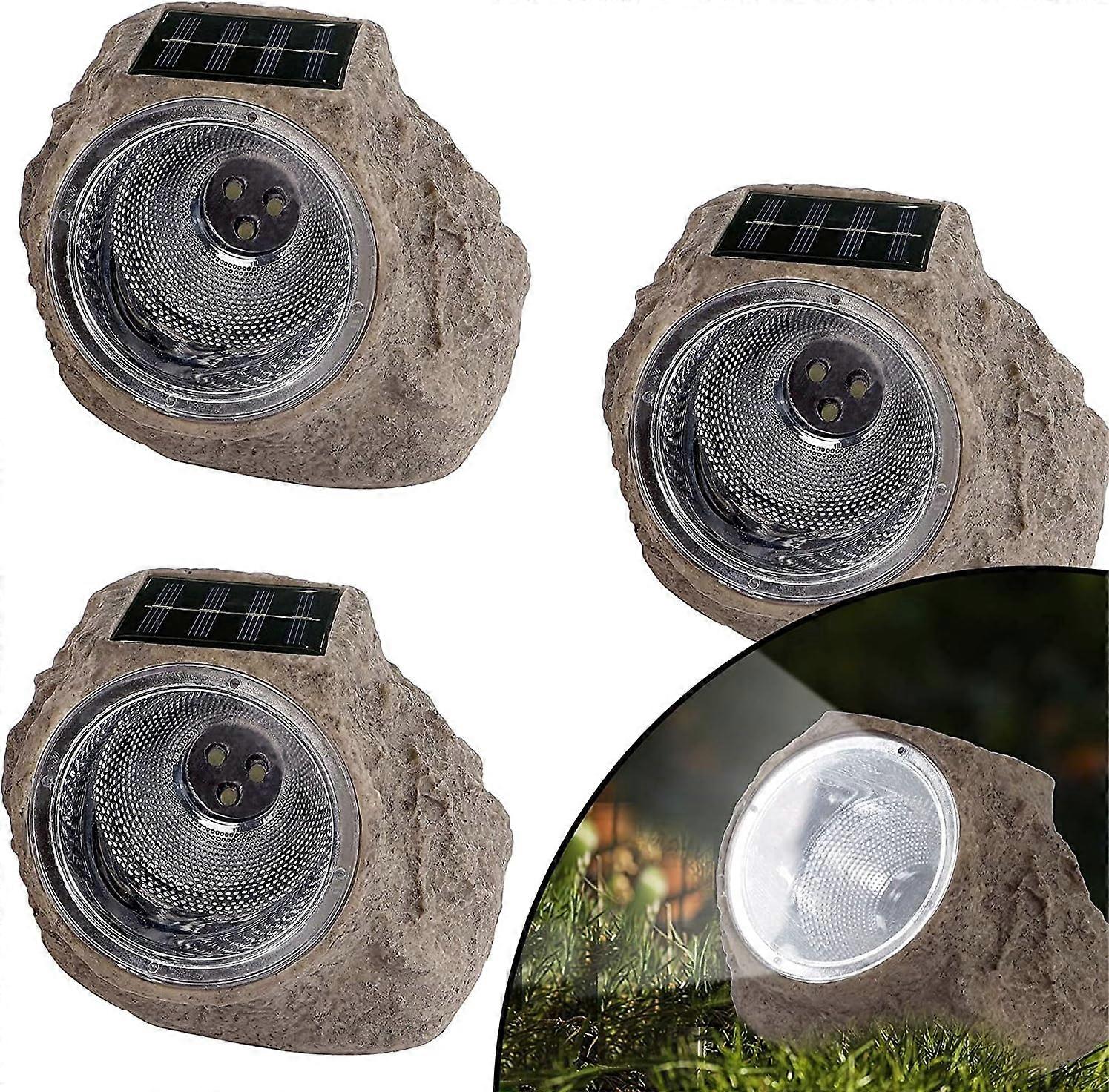 3 Pieces Solar Rock Lights, Solar Powered Garden Stone Light Outdoor ...