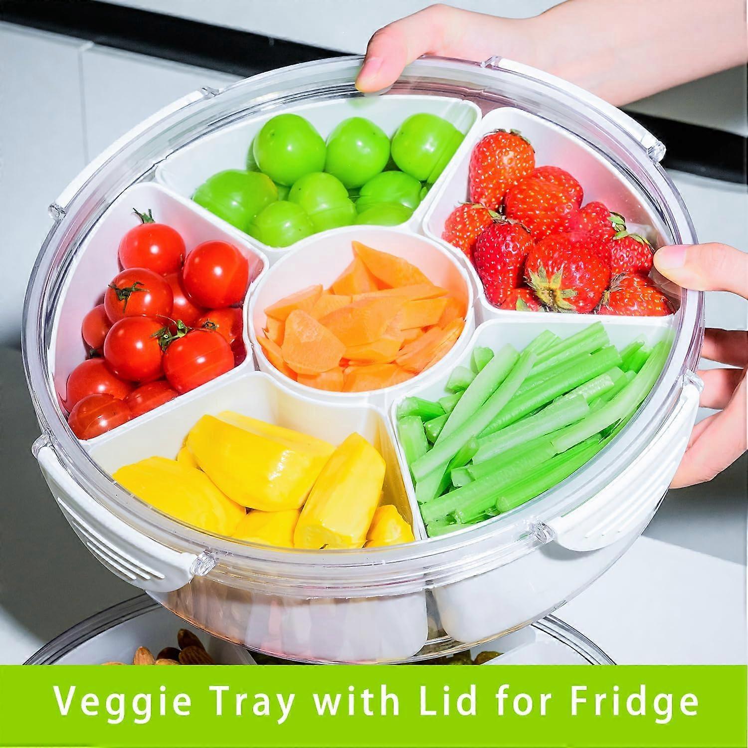 2 Pack Veggie Tray with Lid for Fridge, Clear Divided Serving Tray with ...
