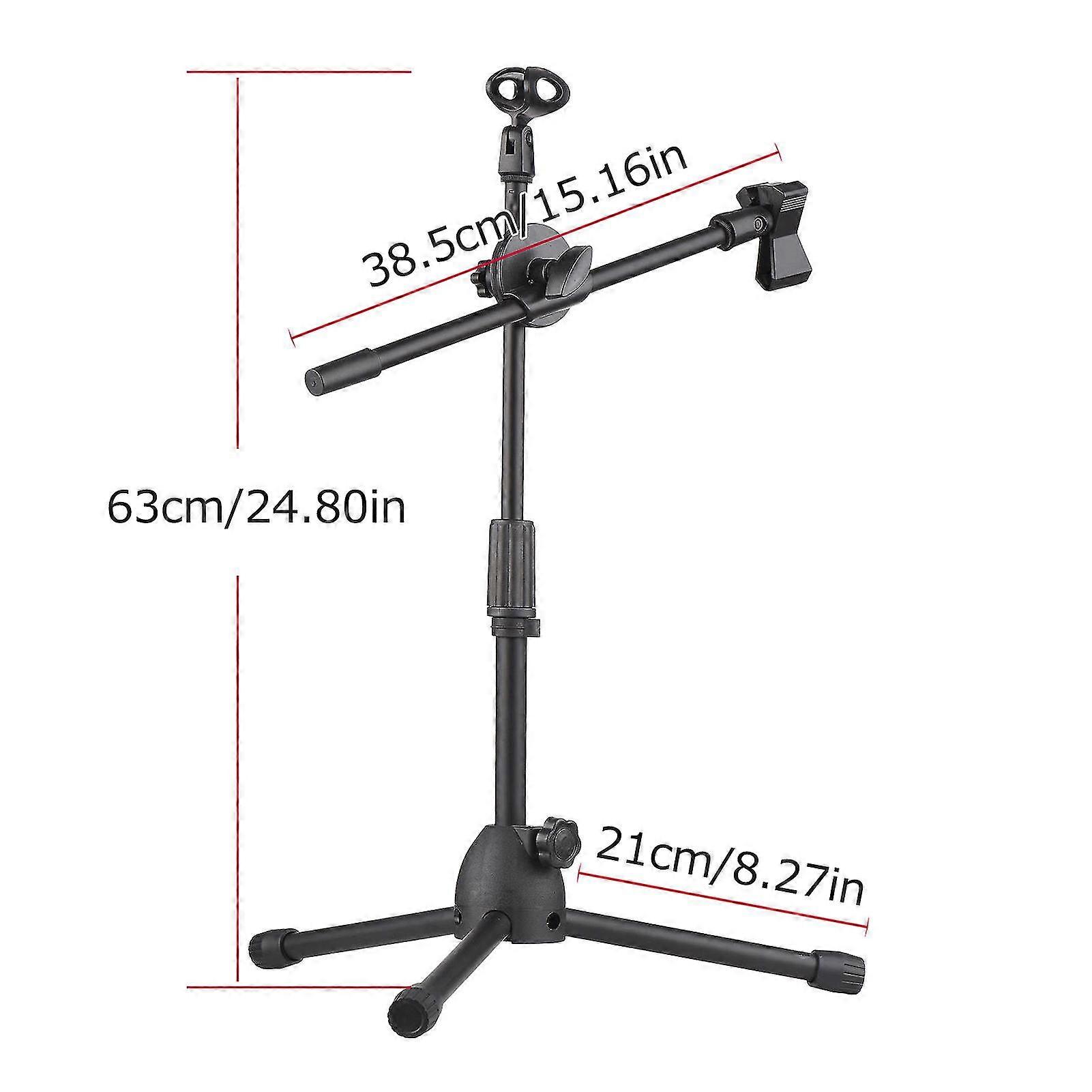 Dual Purpose Microphone Tripod Stand with 2 Mic Clips Adjustable Mic ...