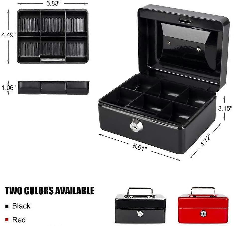 Cash Box with Money Tray,Small Safe Lock Box with Key,Cash Drawer,5.91 ...
