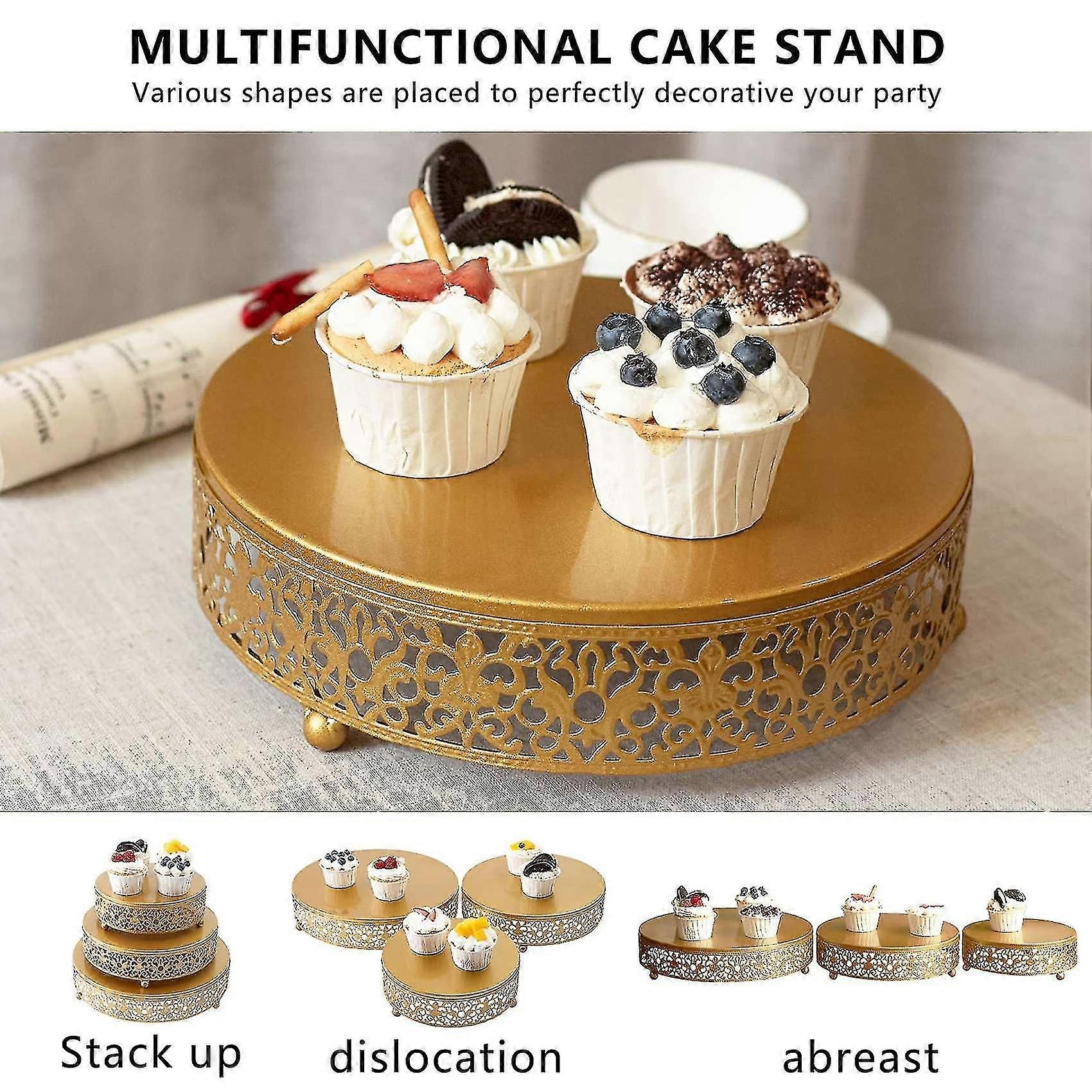 3 Pieces Cake Stands Set Round Cupcake Stands Set Iron Wedding Gold ...