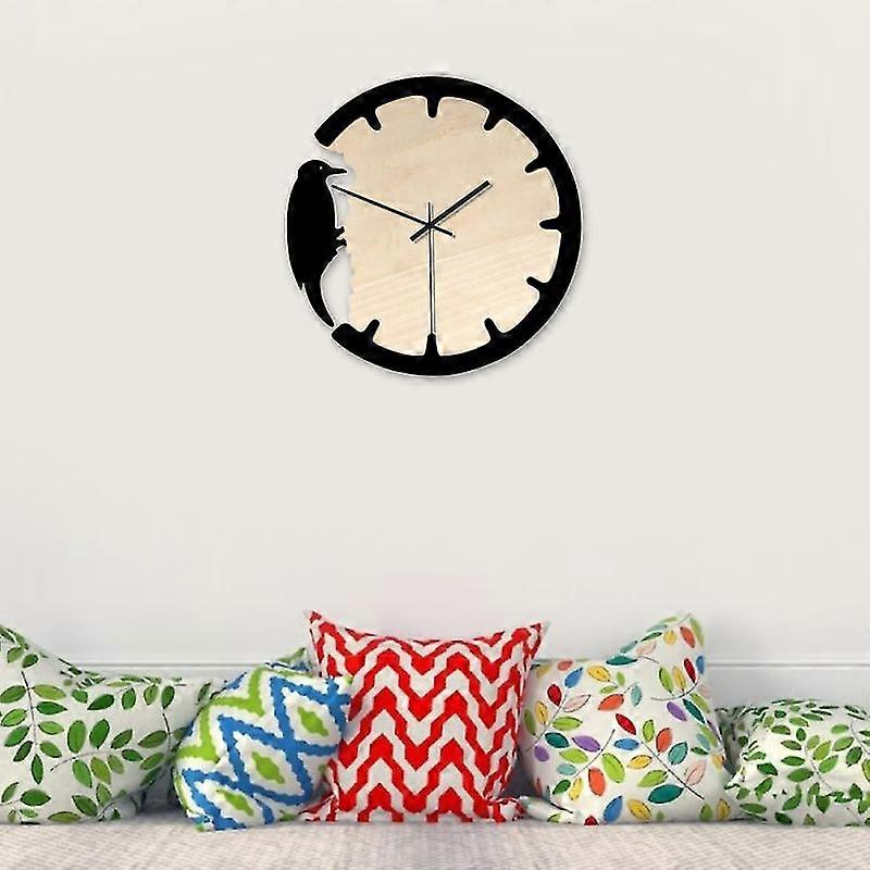 Retro Wall Clock Home Wooden Clock Round Shape Woodpecker Decorative ...