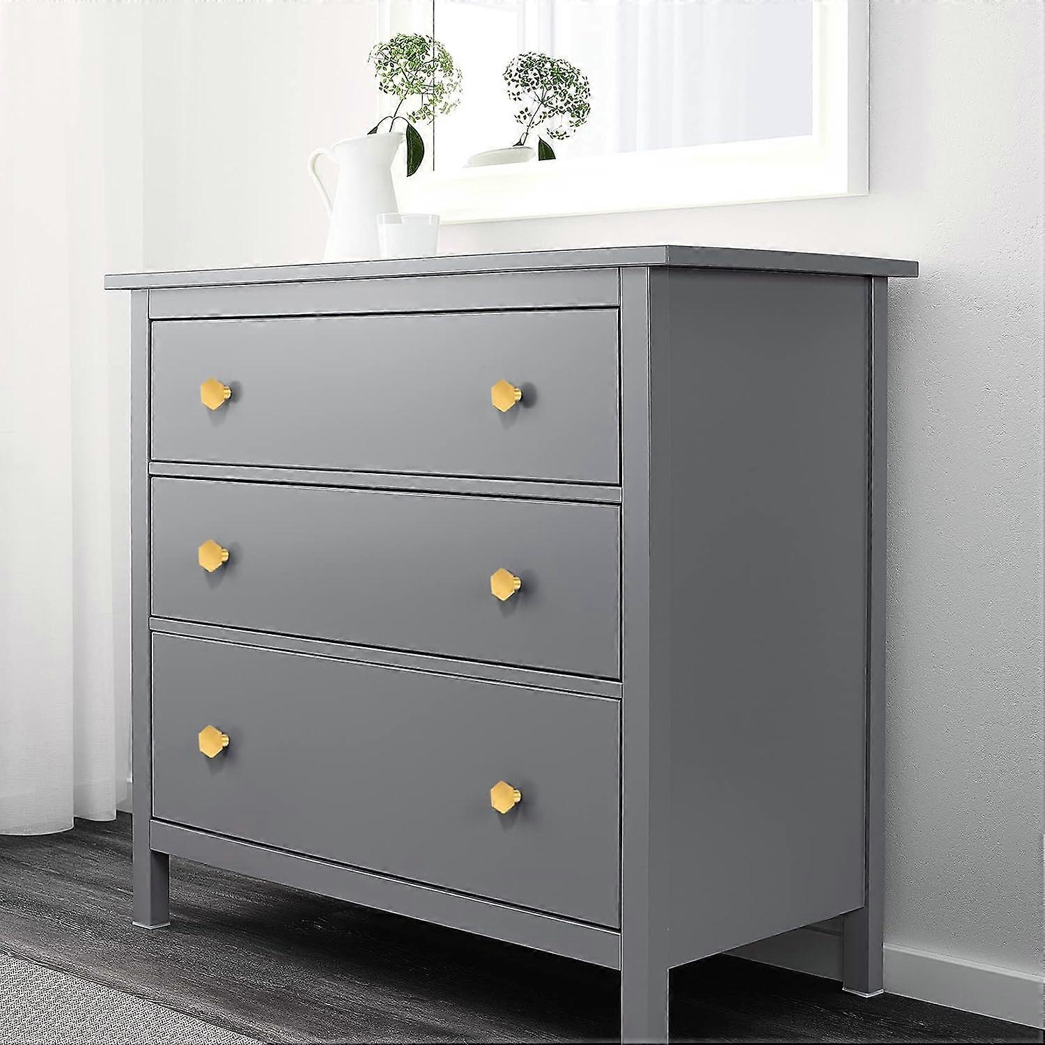 Salgsfremmende salg 10 stk Solid messing skap knotter, sekskantede dørhåndtak, gull kommode ...