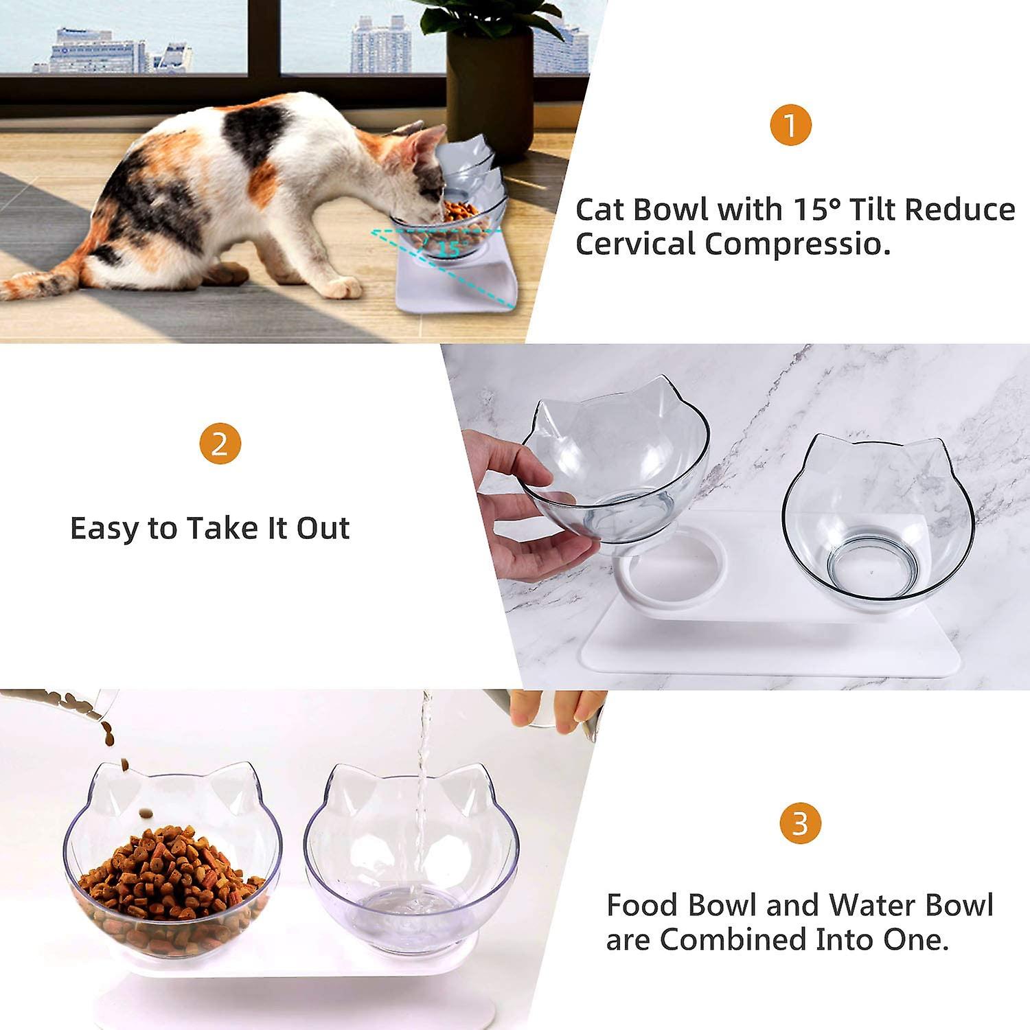 Double Cat Bowl, Cat Bowl, 15 Tilt Double Raised Cat Bowl, Double Bowl ...