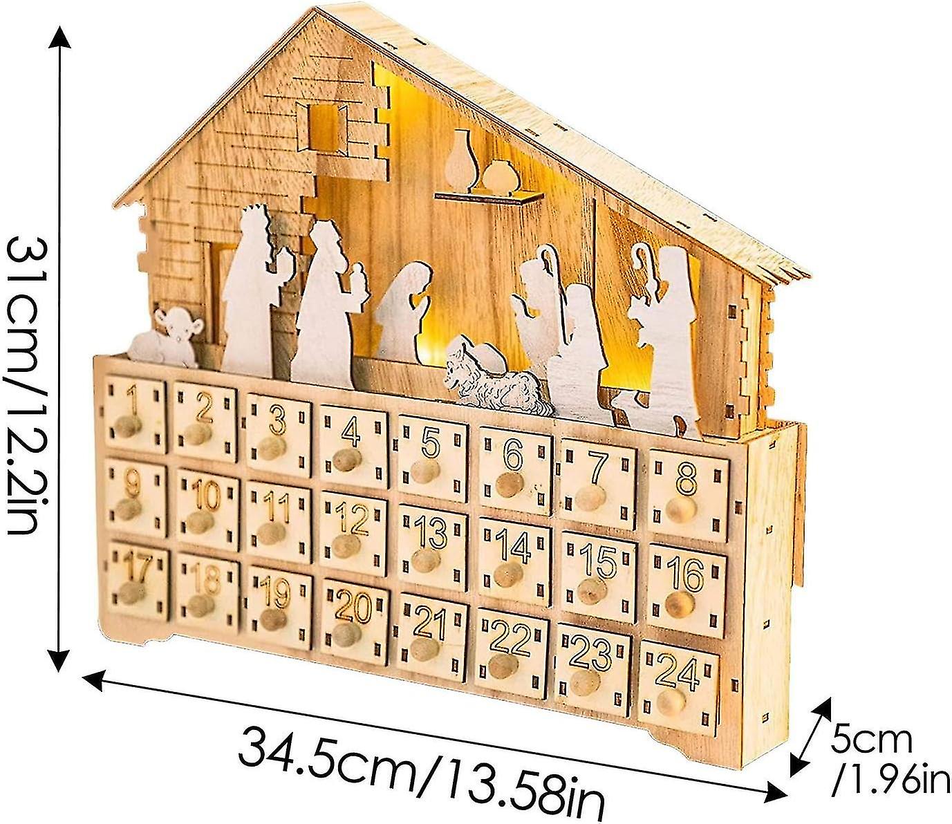 Wooden Village Advent Calendar,nativity Scene Countdown Decoration ...