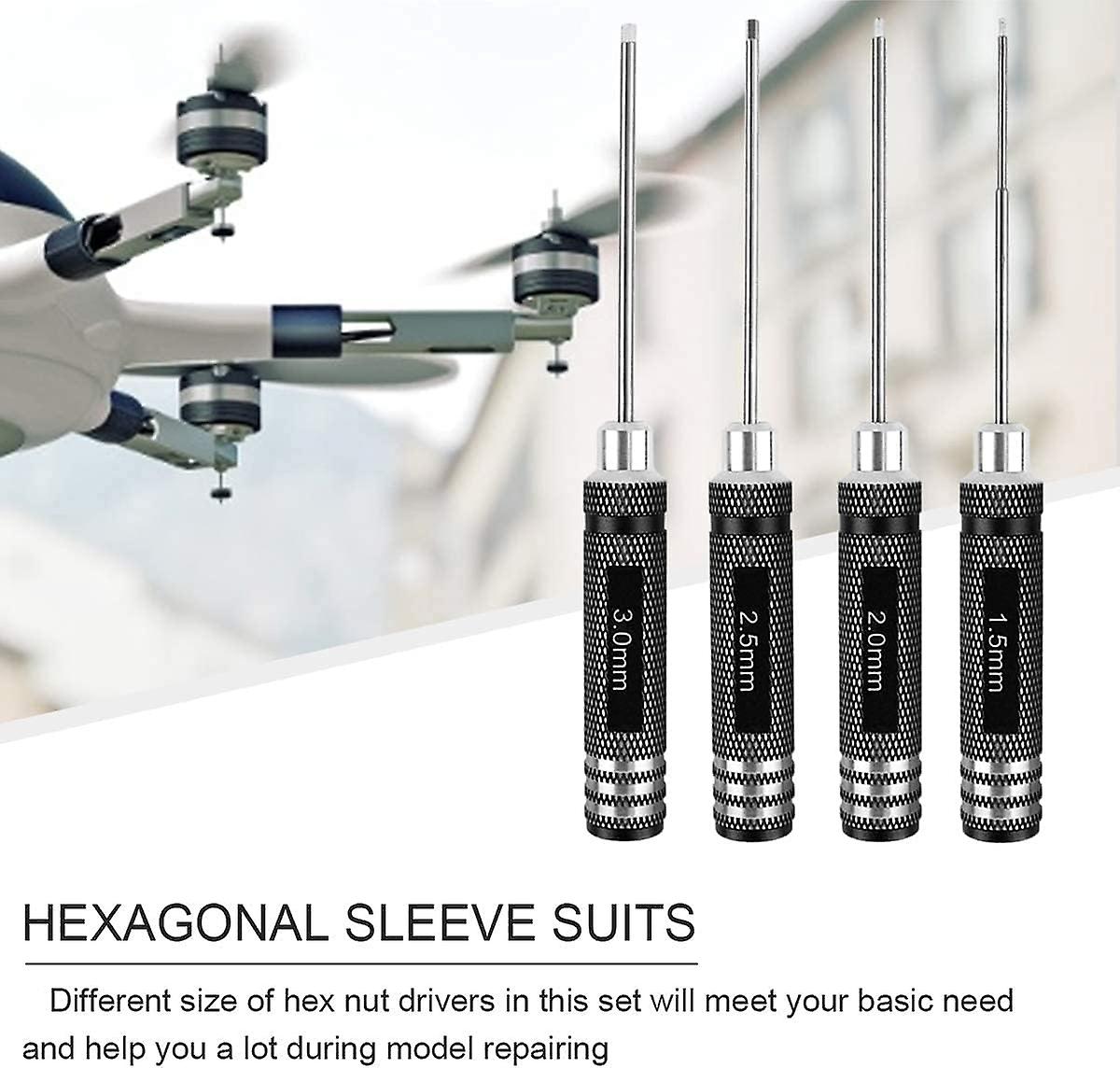 4 Lightweight Titanium Nitride Coated Hex Wrenches, RC Helicopter Hex Driver Tool Set (1.5mm/2mm ...