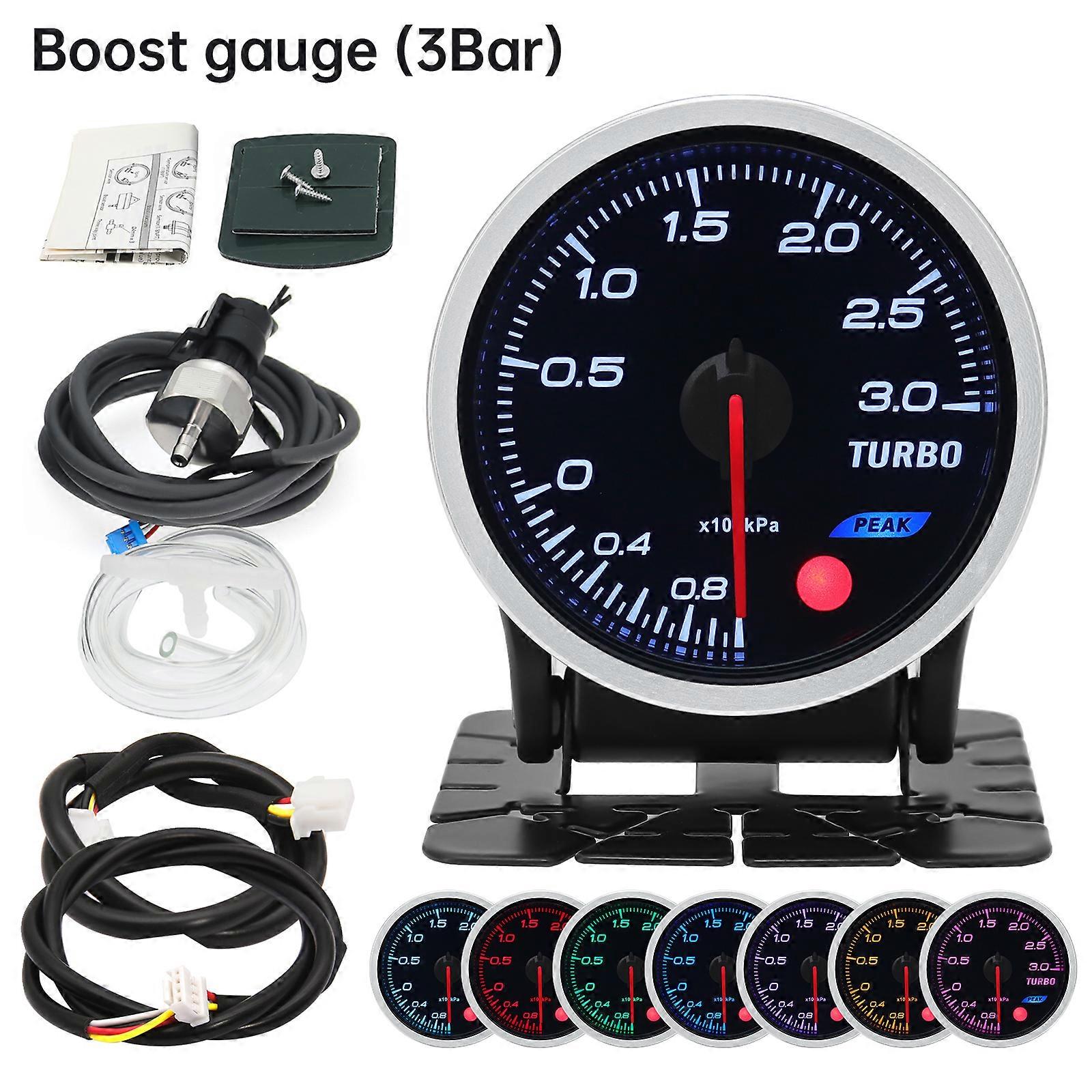 2" 52mm 8 Colors LED Dual Display Tachometer Turbo Boost Water Temp Oil ...