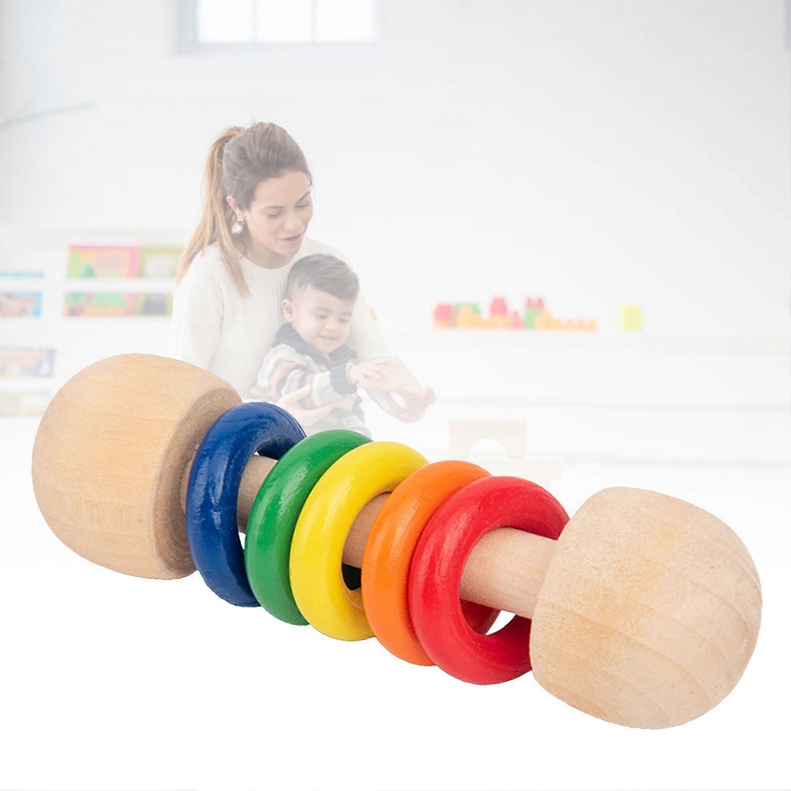 Baby Rattle Shake Toy Wooden Ring Design Grasping Toddler Toy for Boys ...