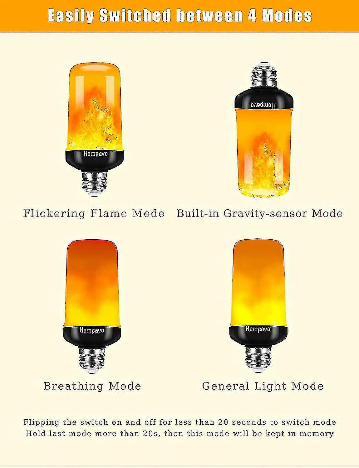 [upgraded] Led Flame Light Bulb, 4 Modes Flickering Light Bulbs, E26 ...