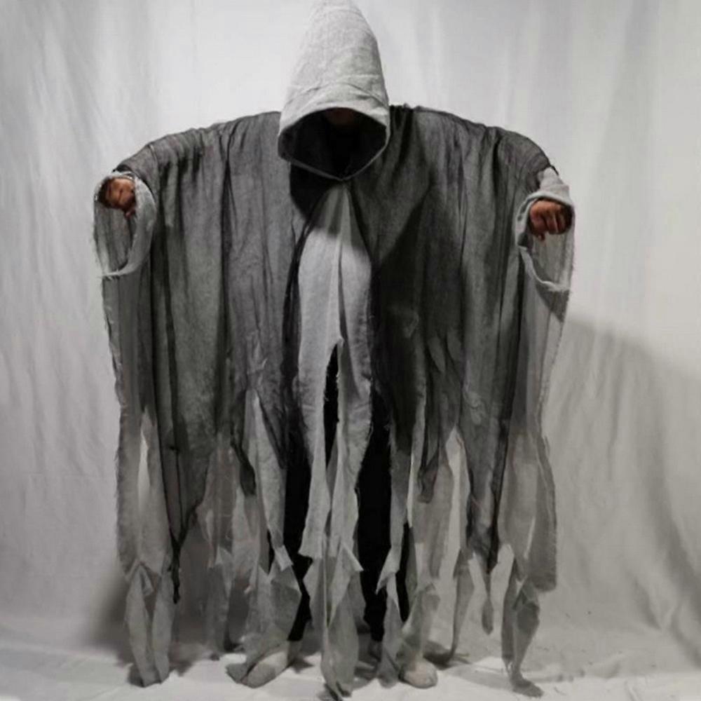 Grim Reaper Halloween Costume Adult Scary Cloak Men Hooded Terror Robe ...