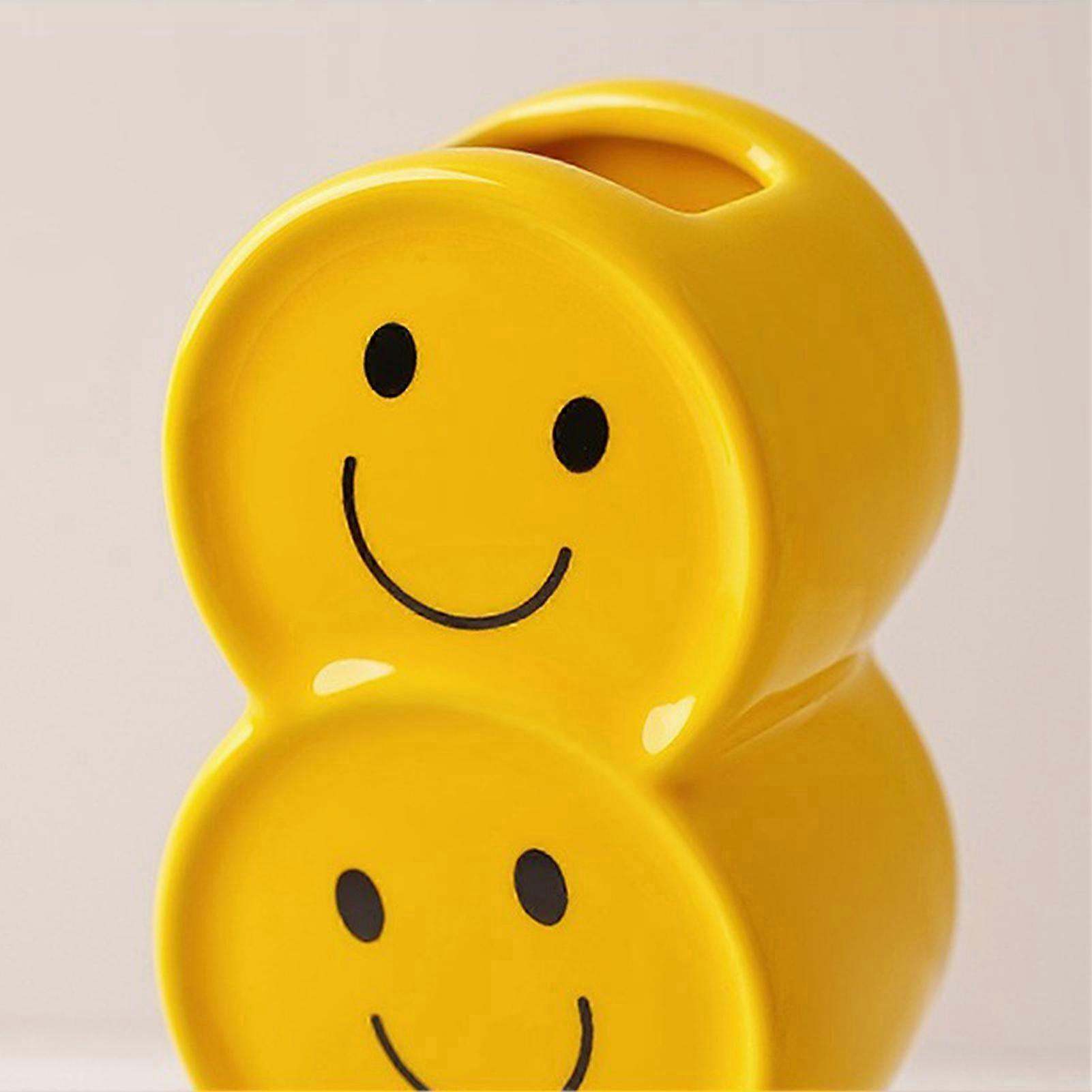 (Happy double flower vase) 1pcs smiley face ceramic vase ornaments ...