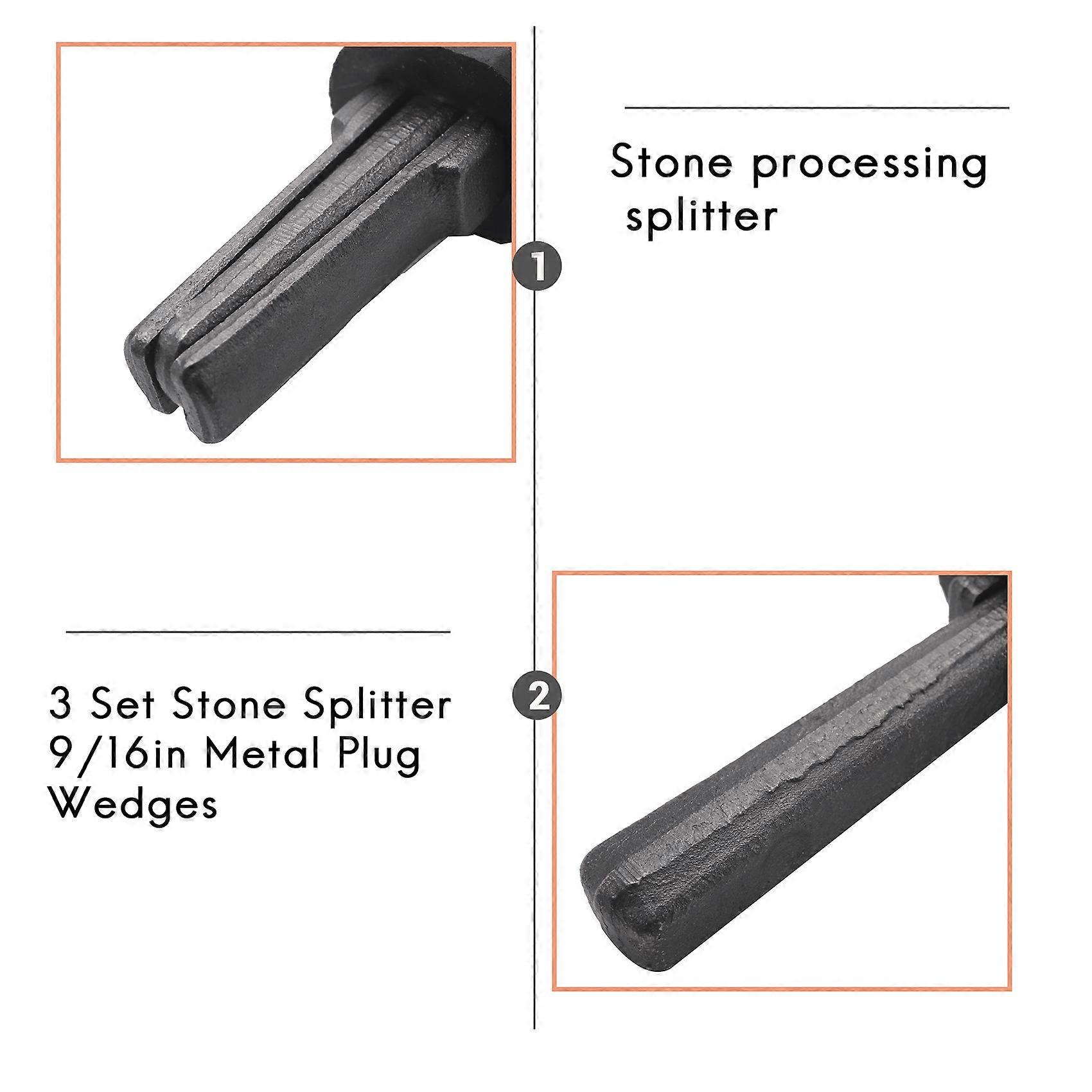 3 Set Stone Splitter 9/16in Metal Plug Wedges and Feathers Shims ...