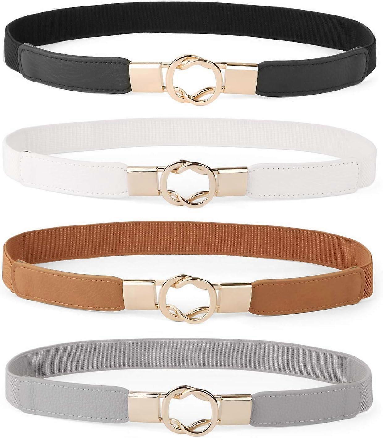 4 Pack Women Retro Elastic Stretchy Metal Buckle Skinny Waist Belt ...