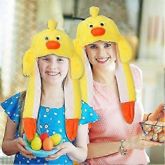 Yellow Duck Hat Plush Ear Moving Jumping Hats Long Soft Cute Animal Hat ...