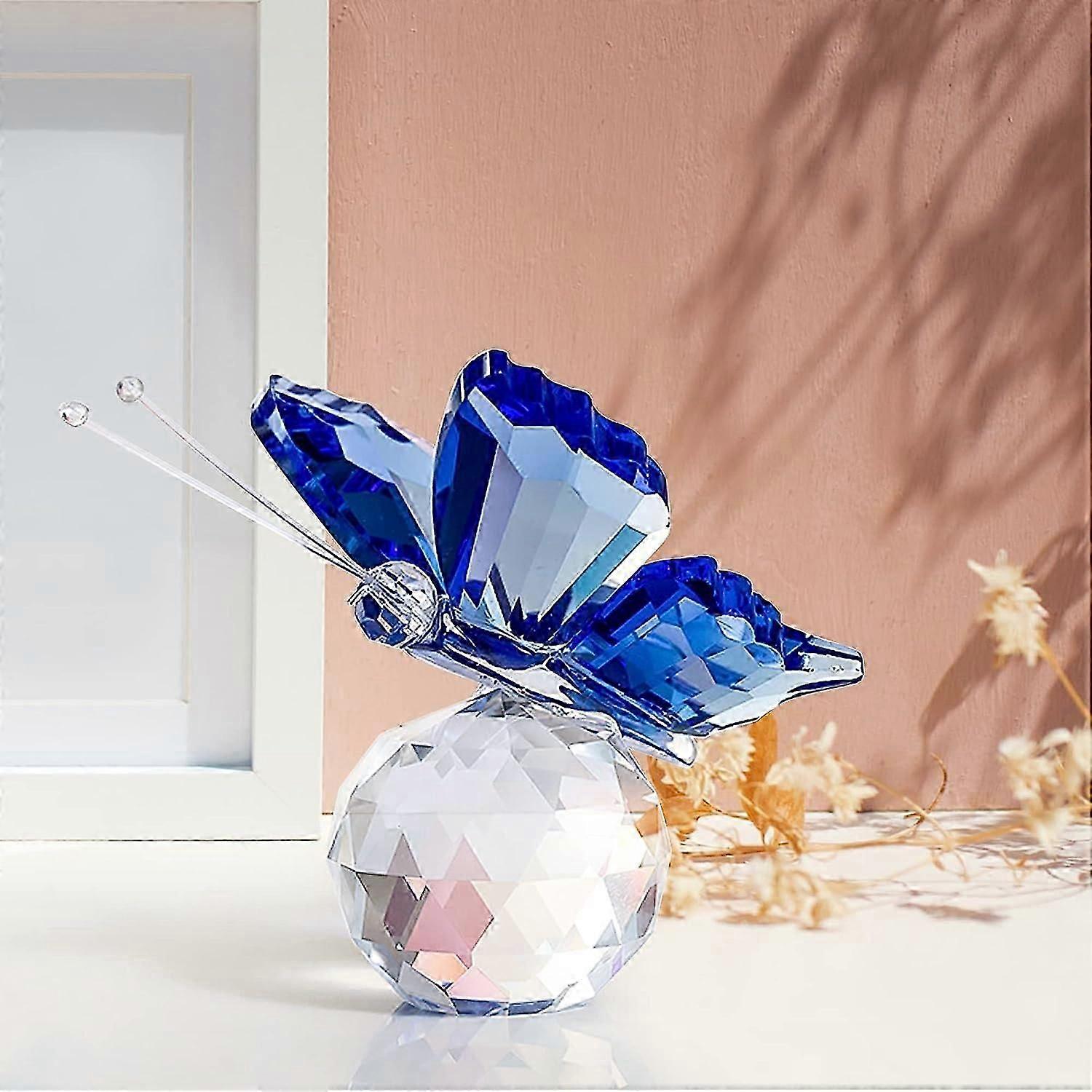 Crystal Butterfly,Crystal Glass Blue Butterfly with Ball Base,Ornament ...