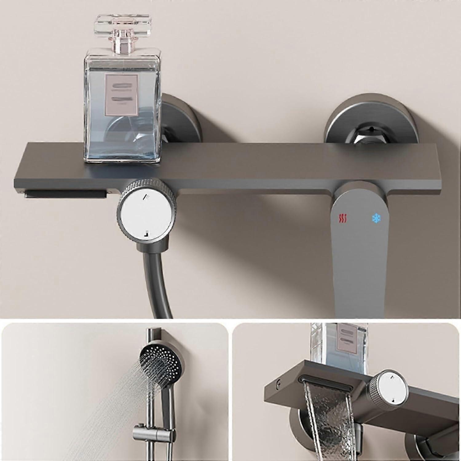 Waterfall Bathtub Faucets With Shower Gray Wall-Mounted Bath Faucet ...