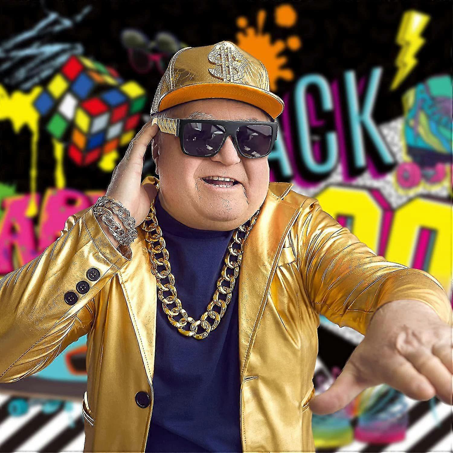 Hip Hop Costume Kit For Men, Rapper Accessories Hippie Costume Set Gold ...