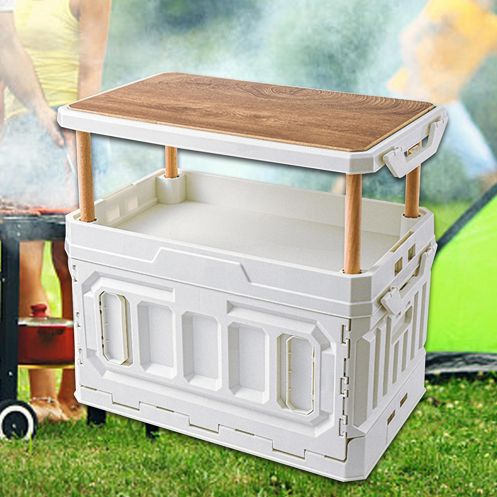 Camping Storage Box Collapsible Storage Bin with Wooden Lid and Handle ...