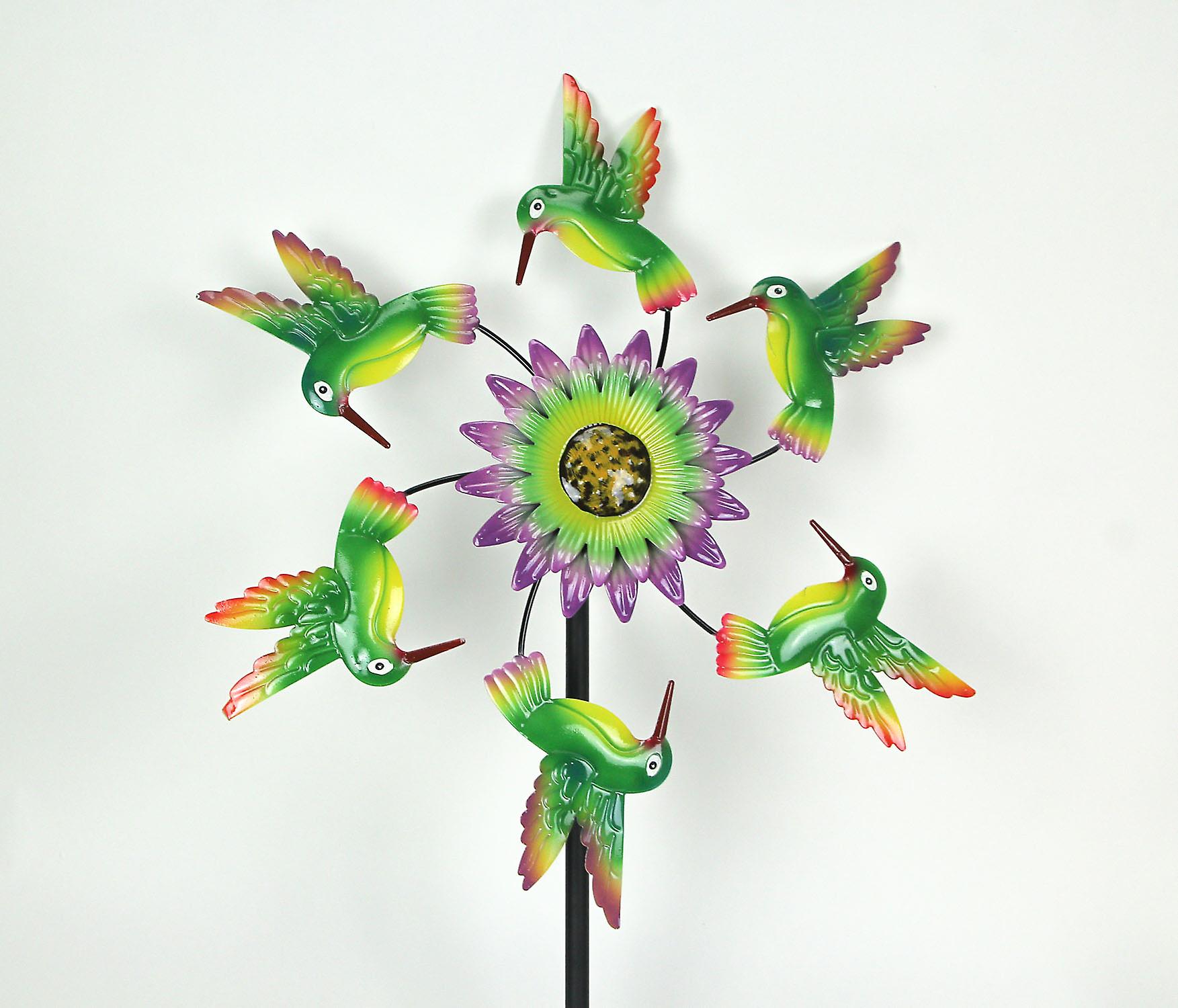 Metal Hummingbirds and Flower Garden Twirler Wind Spinner Stake 70 ...