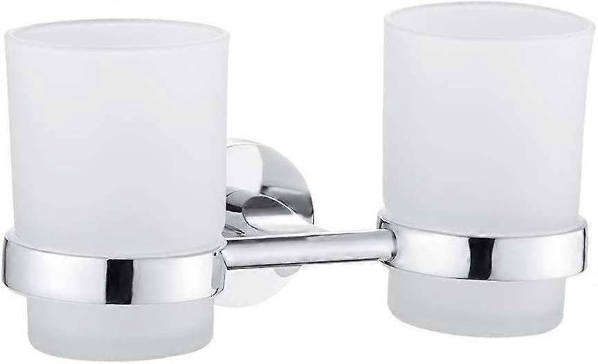 Double Toothbrush Holder Wall Mounted Chrome Toothbrush Tumbler Cup ...