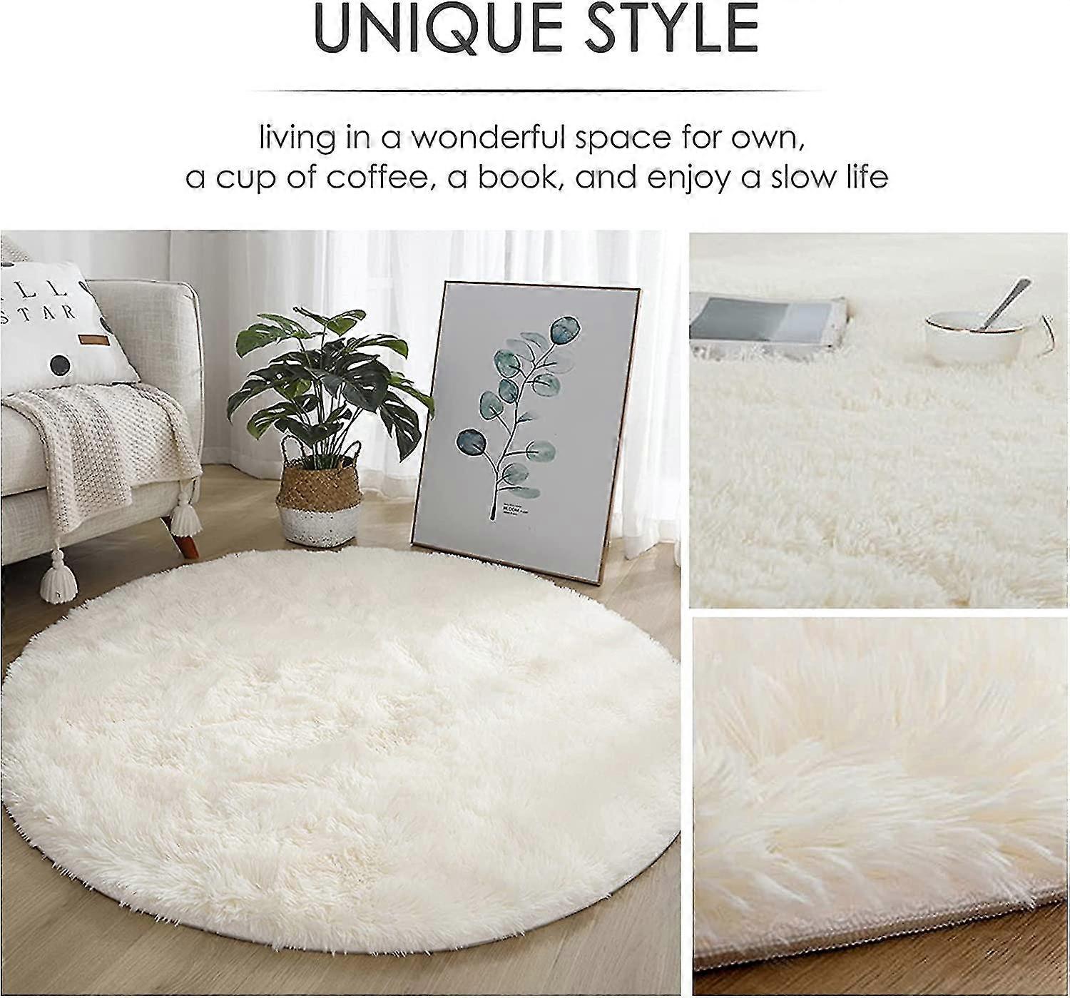 4x4 Soft White Round Rug For Bedroom Modern Fluffy Circle Rug For Kids ...
