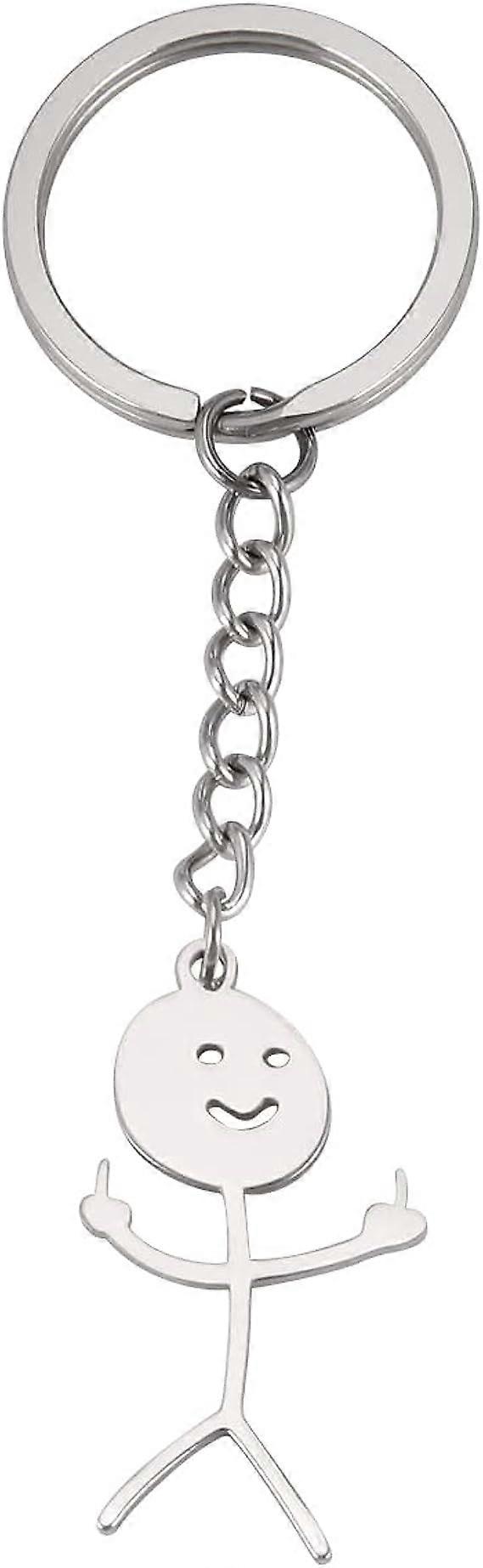 Funny Smiley Face Figurine Sign Language Keychain Finger Stickman Cute ...