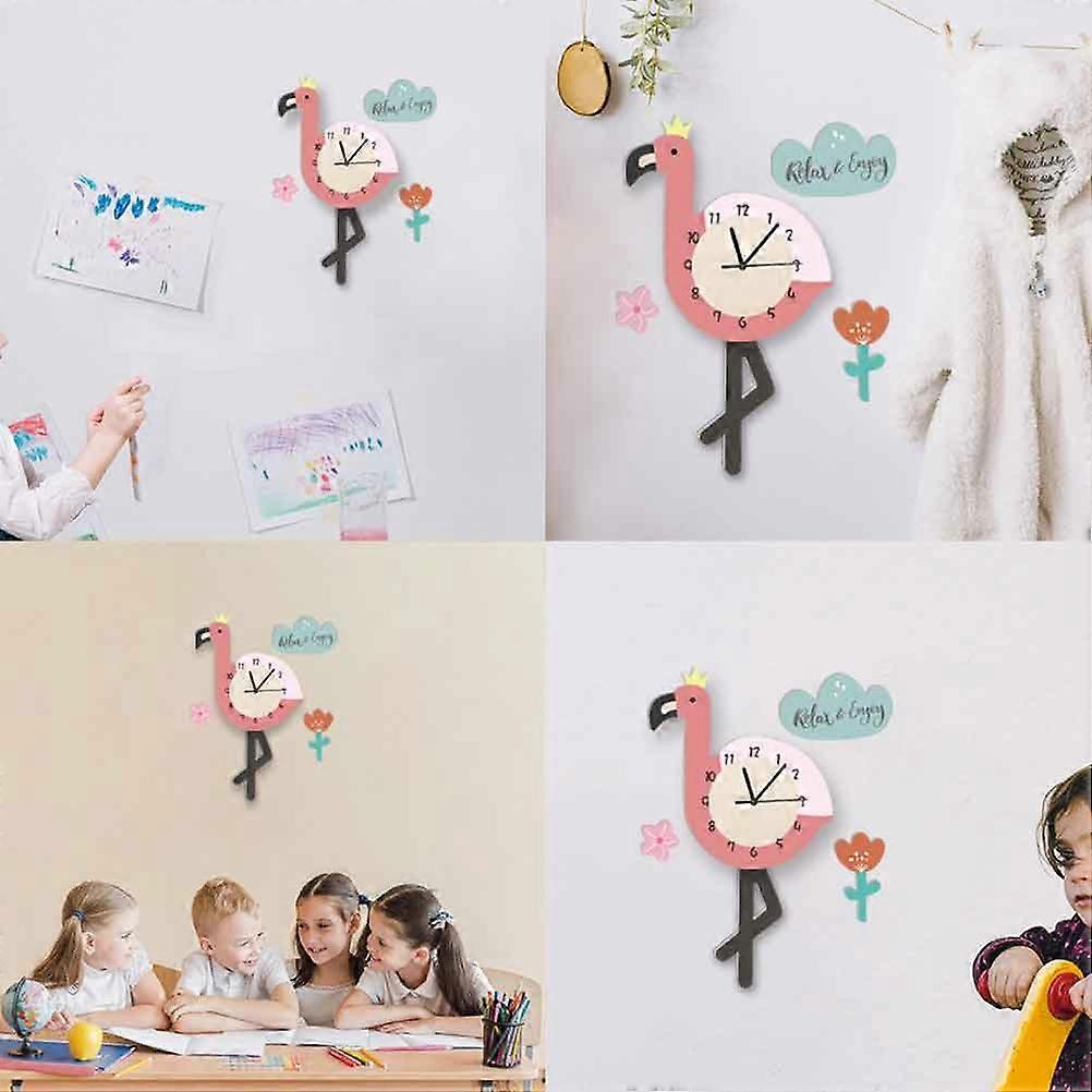 1pc Flamingo Pattern Pendulum Clock Kindergarten Decorative Wall Clock ...