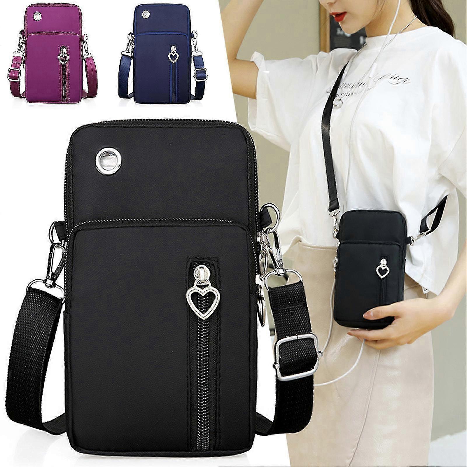 Mini Nylon Cross-body Bag for Phone Lightweight Fashion Armband Pouch with Headphone Plug Mobile ...