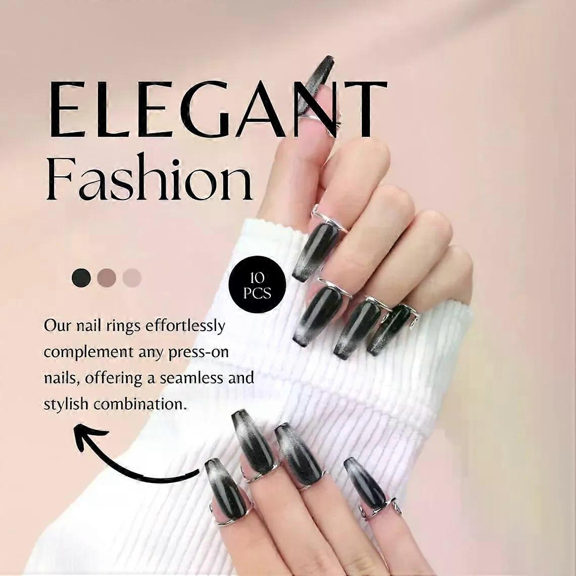 10x Fingernail Rings Halal Nail Rings Set Non Tarnish Removable Girl ...