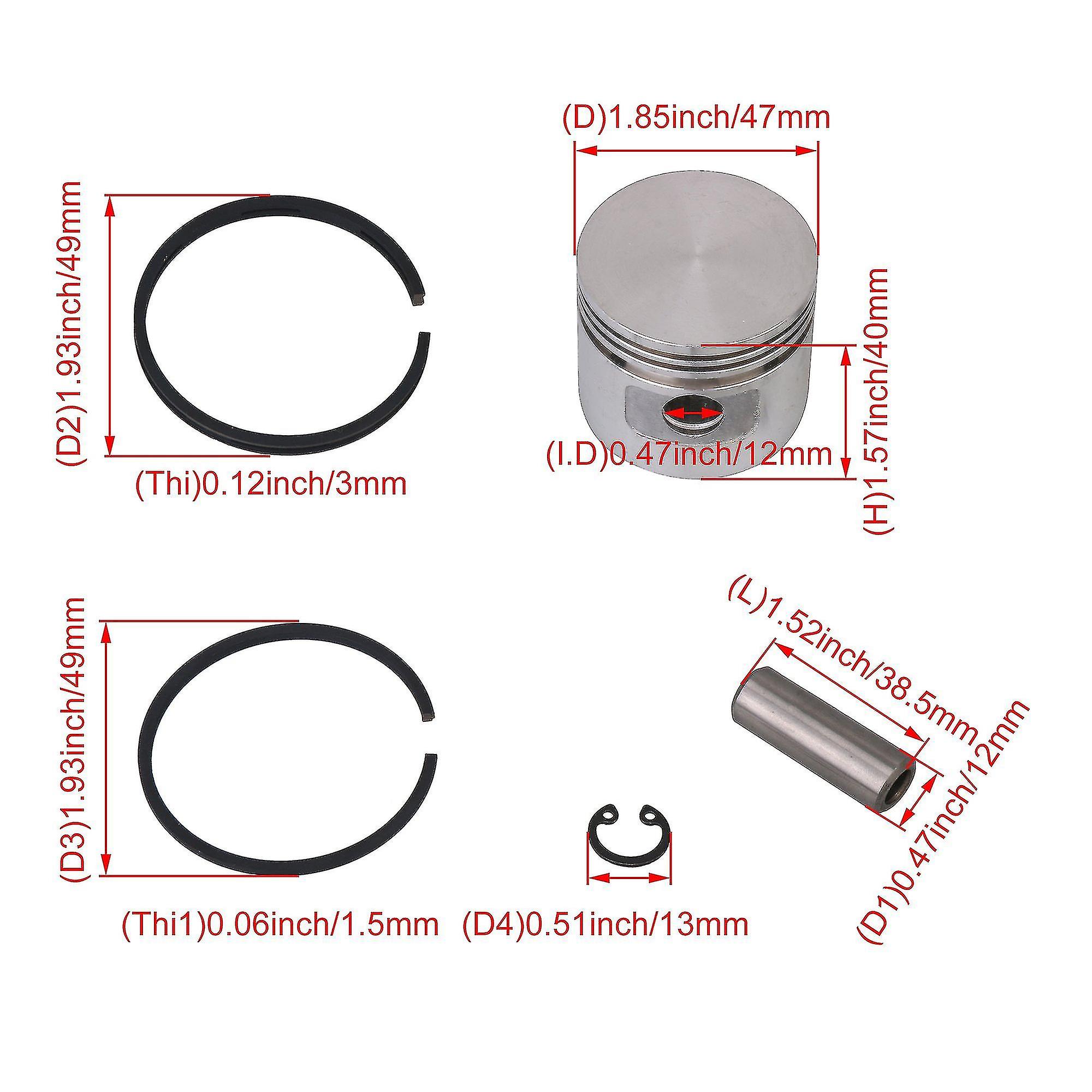 Metal 47 Piston Replacement With Rings Pin Circlips For Air Compressor ...