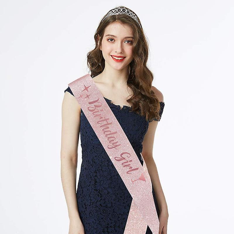 Birthday Girl Sash and Rhinestone Tiara Kit Glitter Sash and Birthday Crowns for Women Girl ...