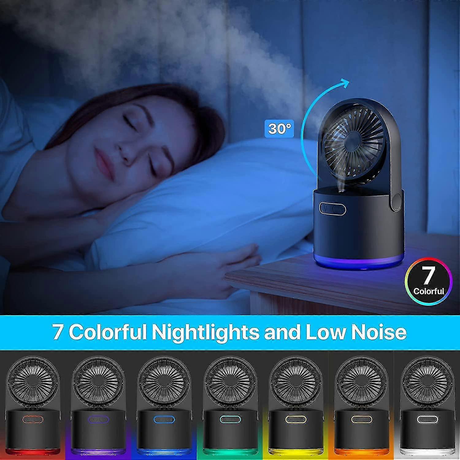 Portable Misting Fan, Rechargeable Cooling Mister Fan With 7 Color ...