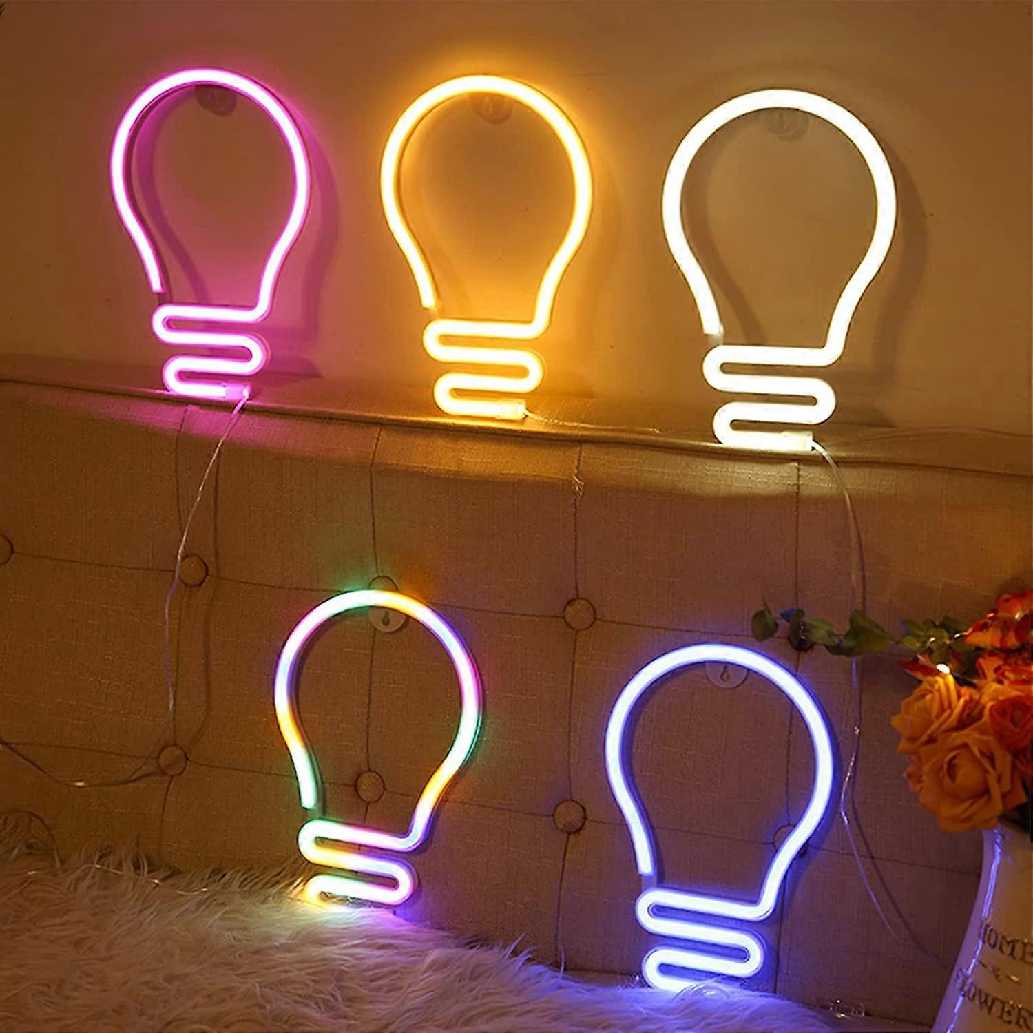 Bulb Shape Neon Lights for Bedroom Wall Sign, Battery or USB Powered ...