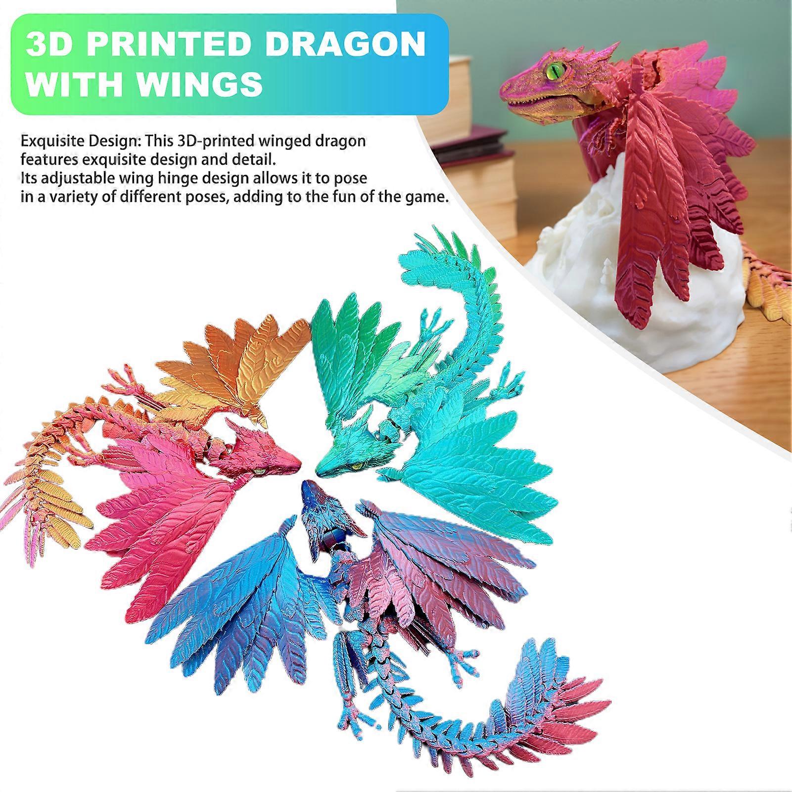 3D Printed Feathered Dragon Fidget Toy Movable Joints Flying Dragon ...